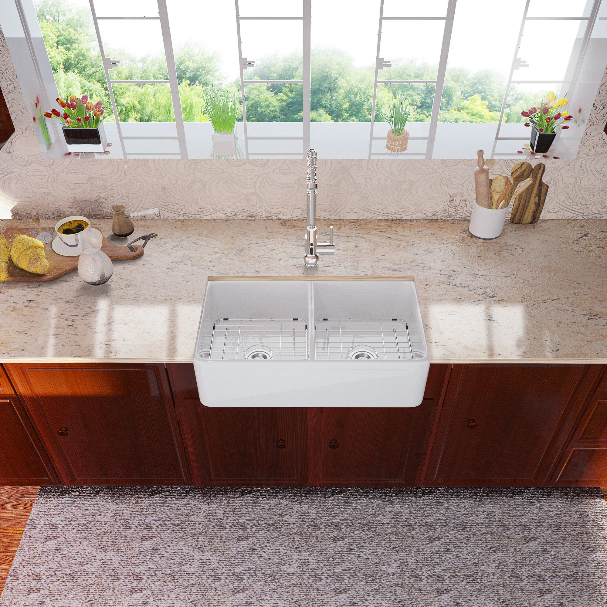 Lordear 33" L x 18" W Double Basins Farmhouse/Apron Kitchen Sink with ...