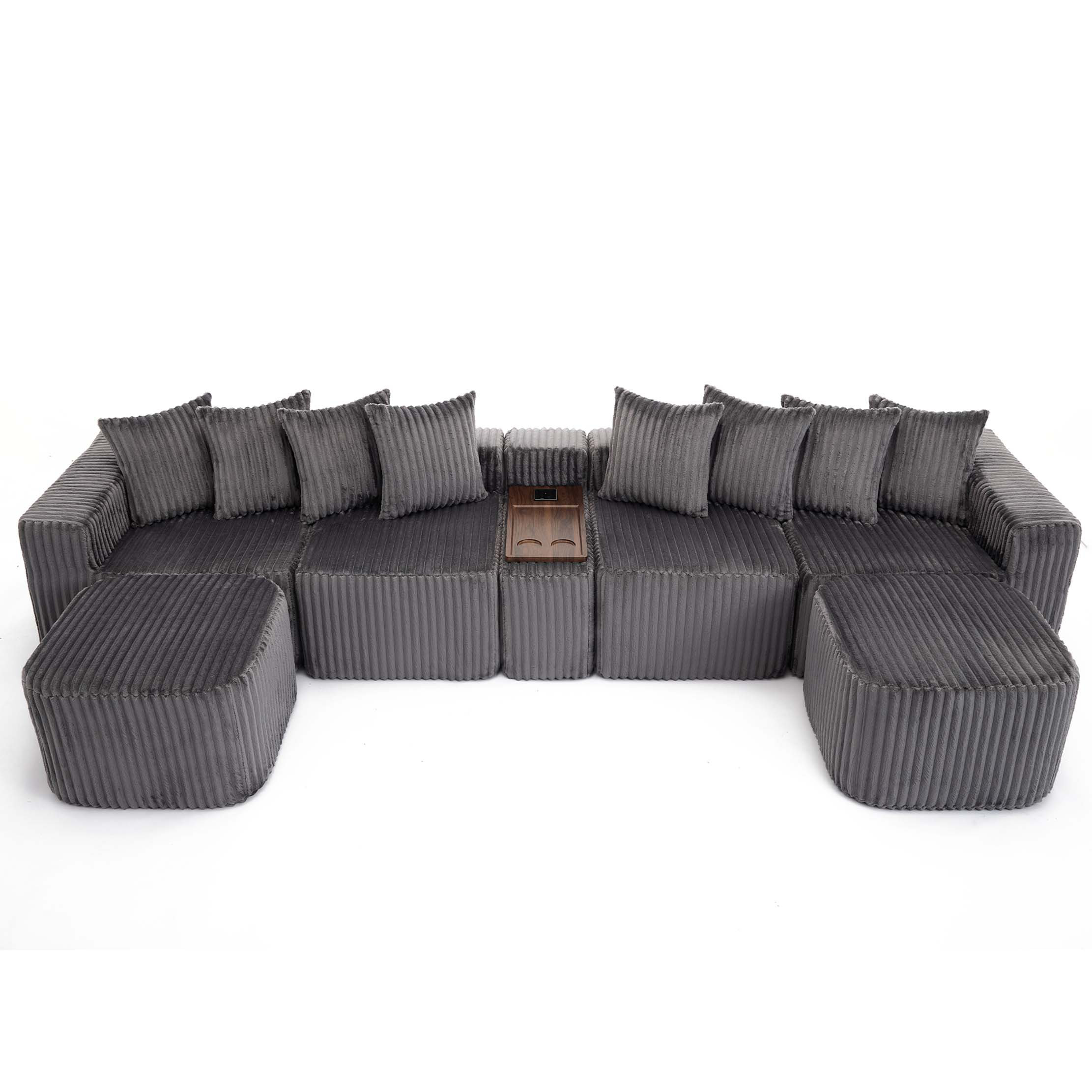 Latitude Run® 137.5" U Shaped Sofa , USB & Wireless Charge, Coffee ...