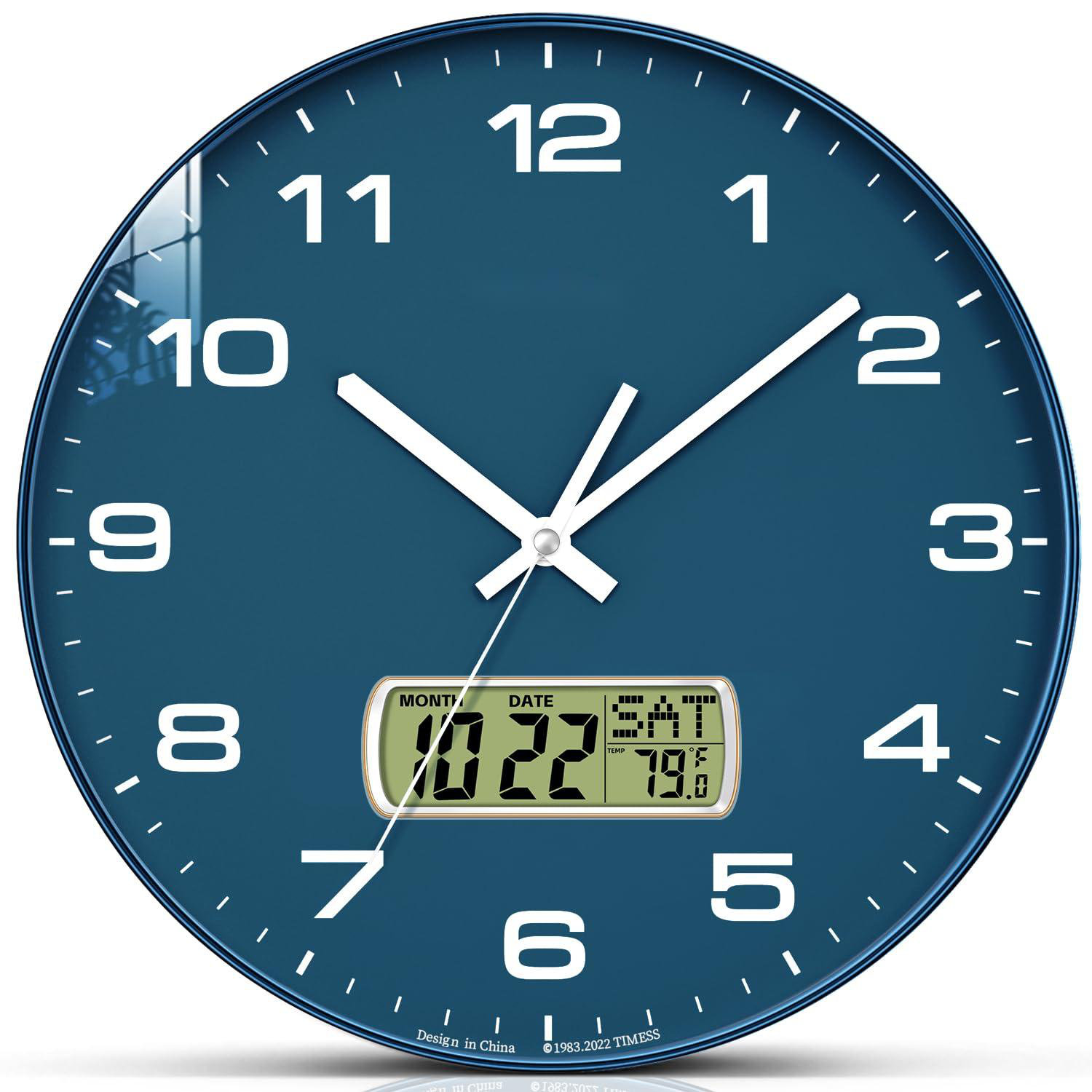 Latitude Run® Wall Clock, 12" Dial Non-Ticking Silent Battery Operated ...