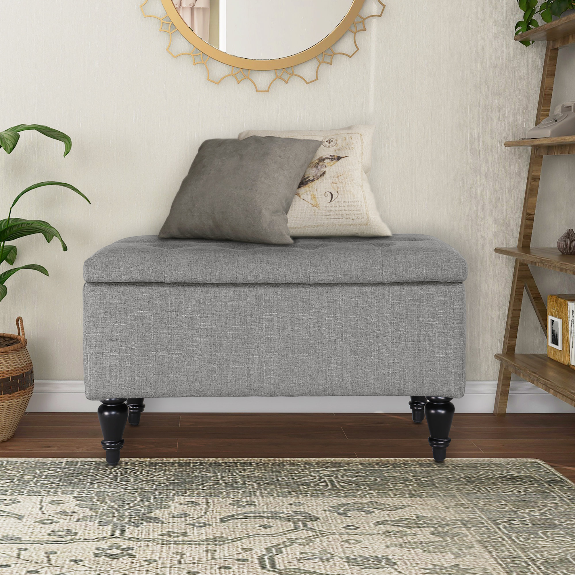 Lark Manor™ Balcom Upholstered Flip Top Storage Bench with Solid Wood ...