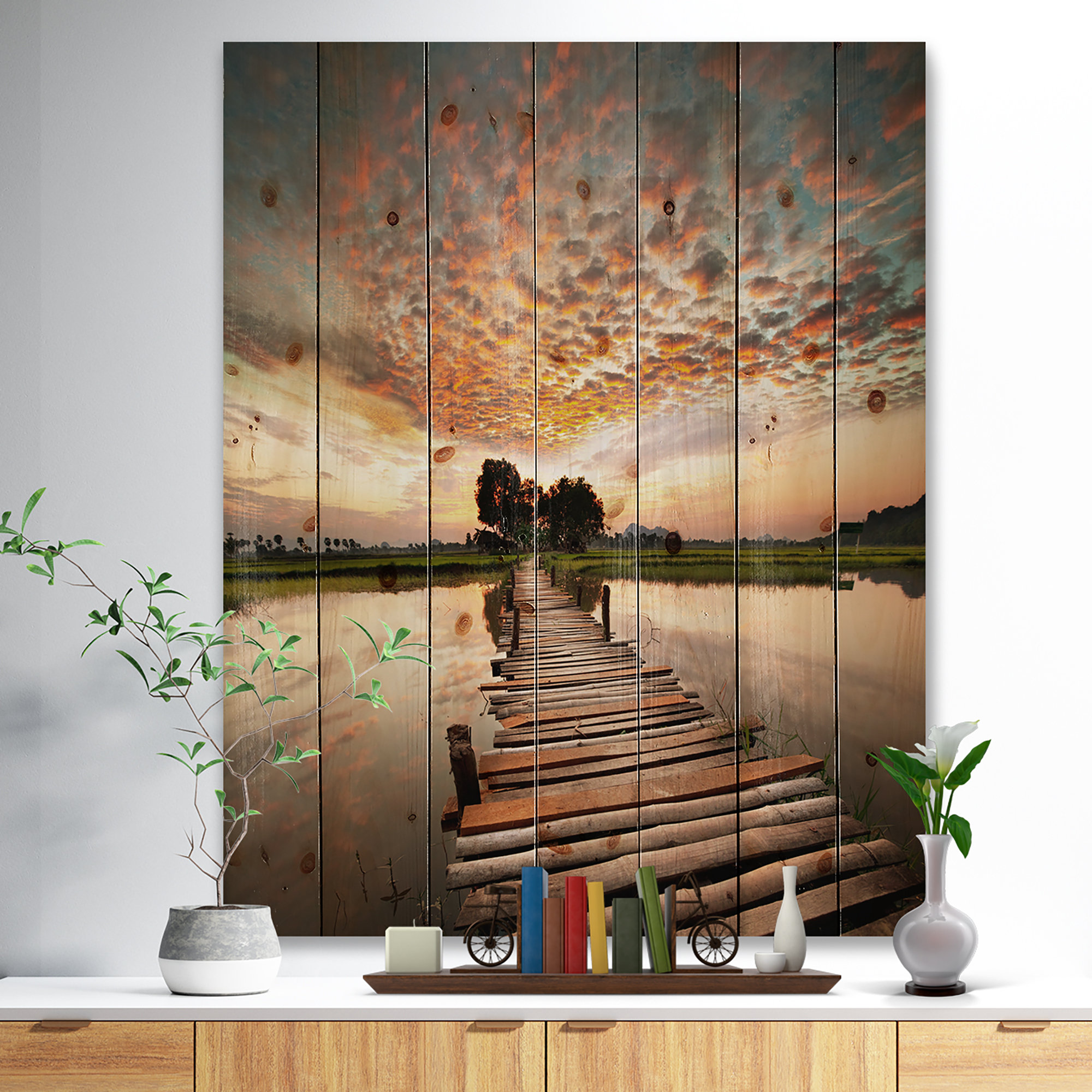 Ebern Designs Makeshift Wooden Pier Over River - Pier & Bridge Wood ...