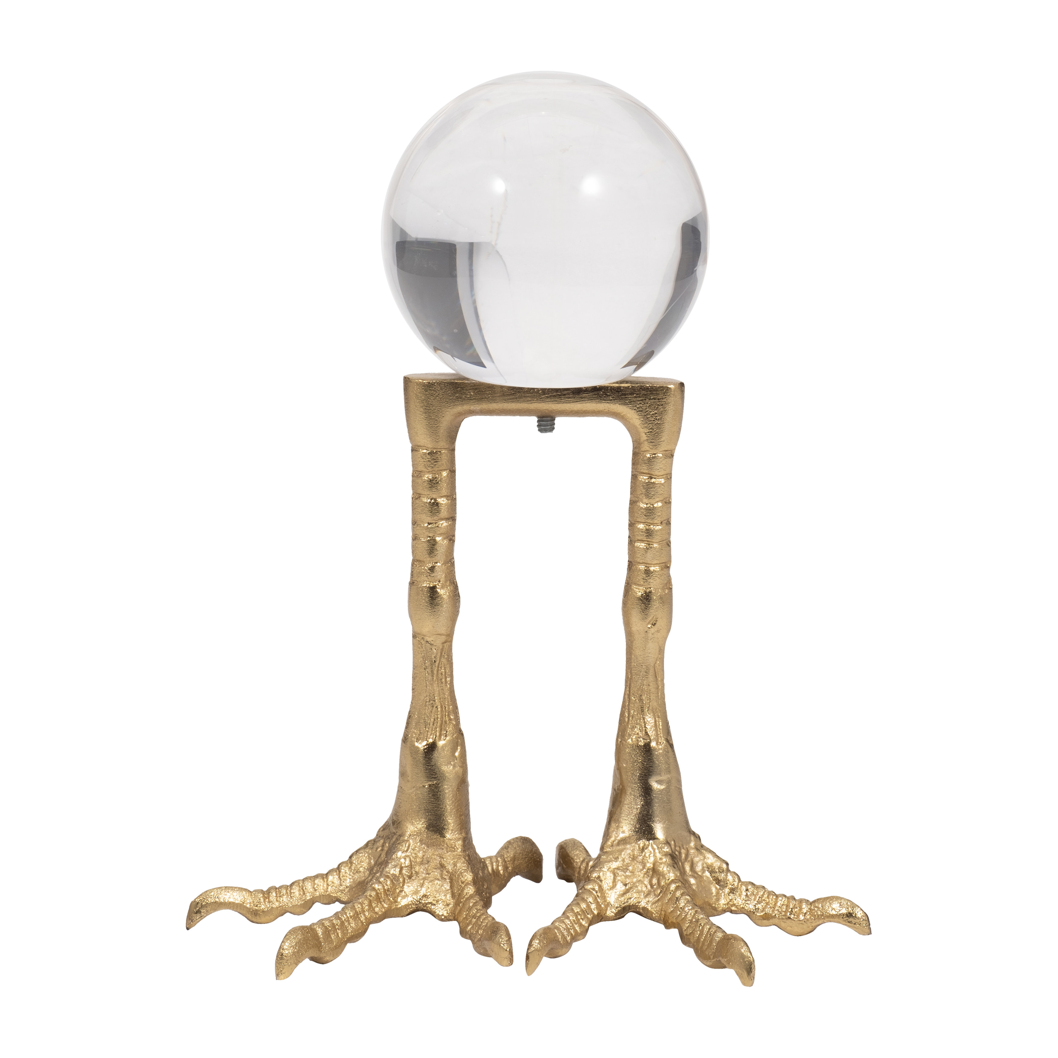 Trinx 8" Gold Toned Metal Bird Feet Holding Acrylic Ball - 7" x 4" x 8 ...