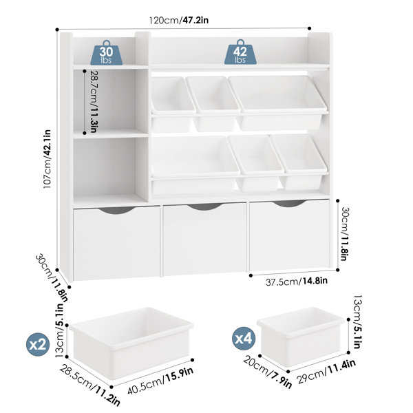Latitude Run® Bookcase with toys Organizer, 3 Removable Drawers ...