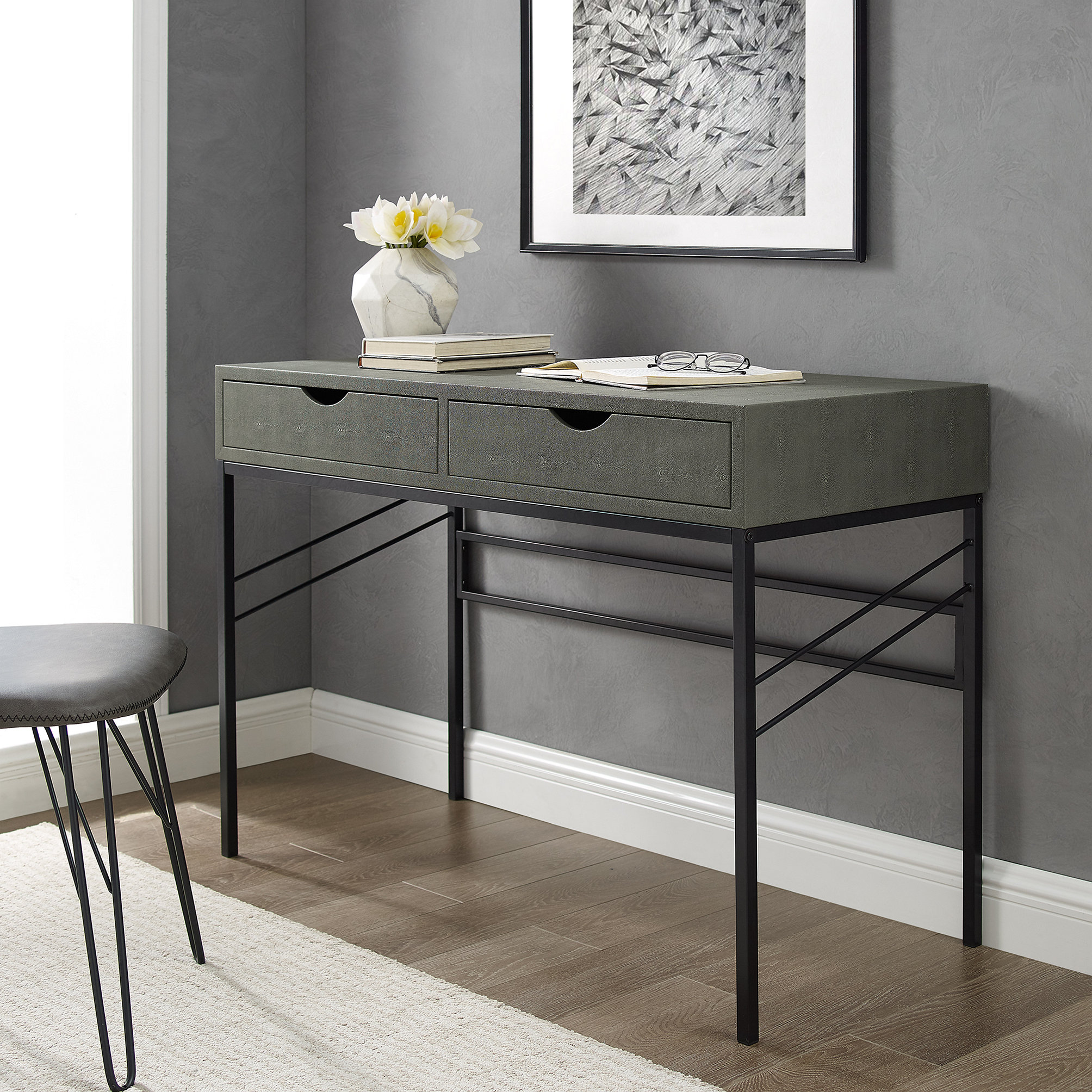 17 Stories Contemporary Faux Shagreen Writing Desk | Wayfair