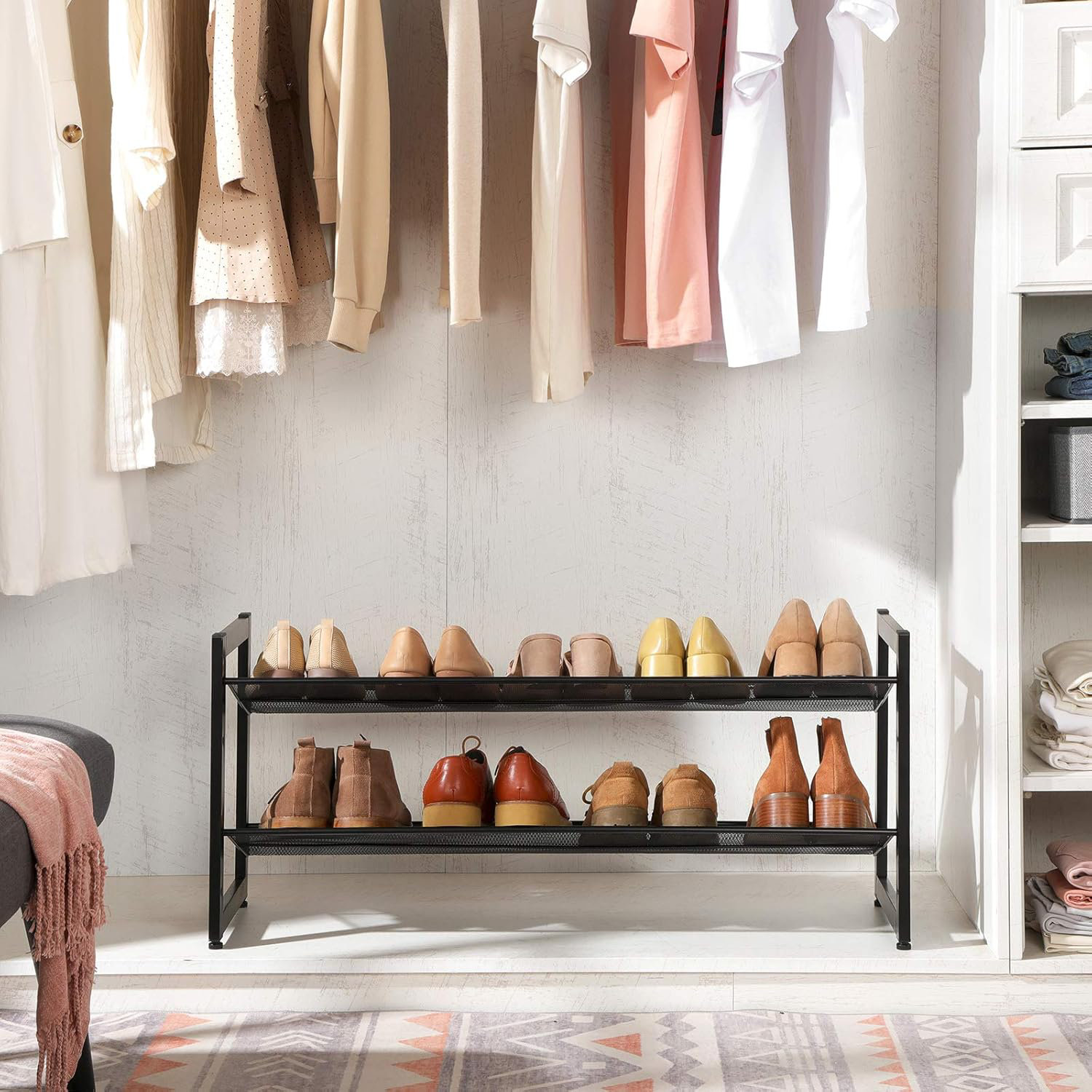 17 Stories Shoe Rack, 2-Tier Stackable Shoe Organizer, Metal Shoe ...