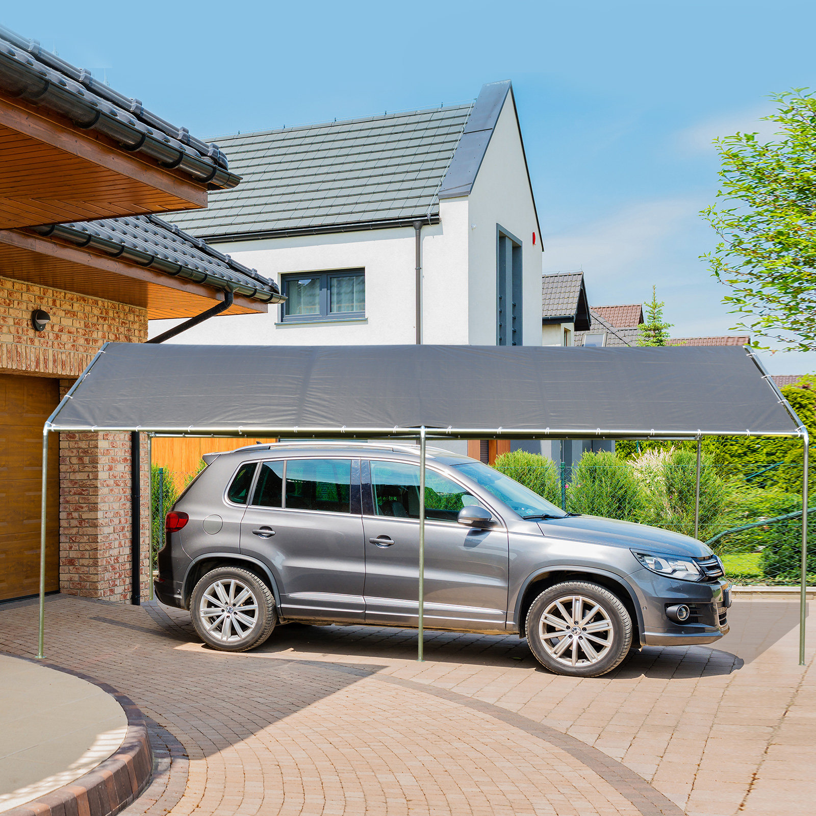 Outsunny 10'x20' Carport Heavy Duty Galvanized Car Canopy with Included ...