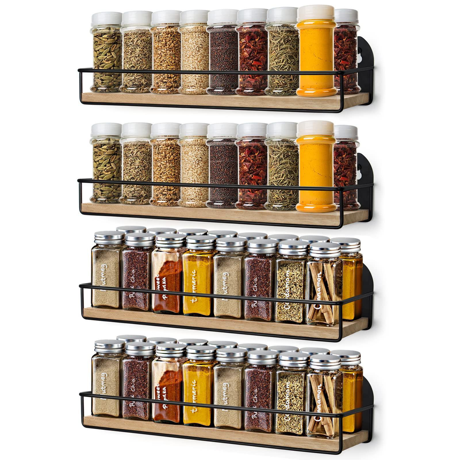 17 Stories 4 Pack Spice Rack Wall Mounted Rustic Style Hanging Spice ...