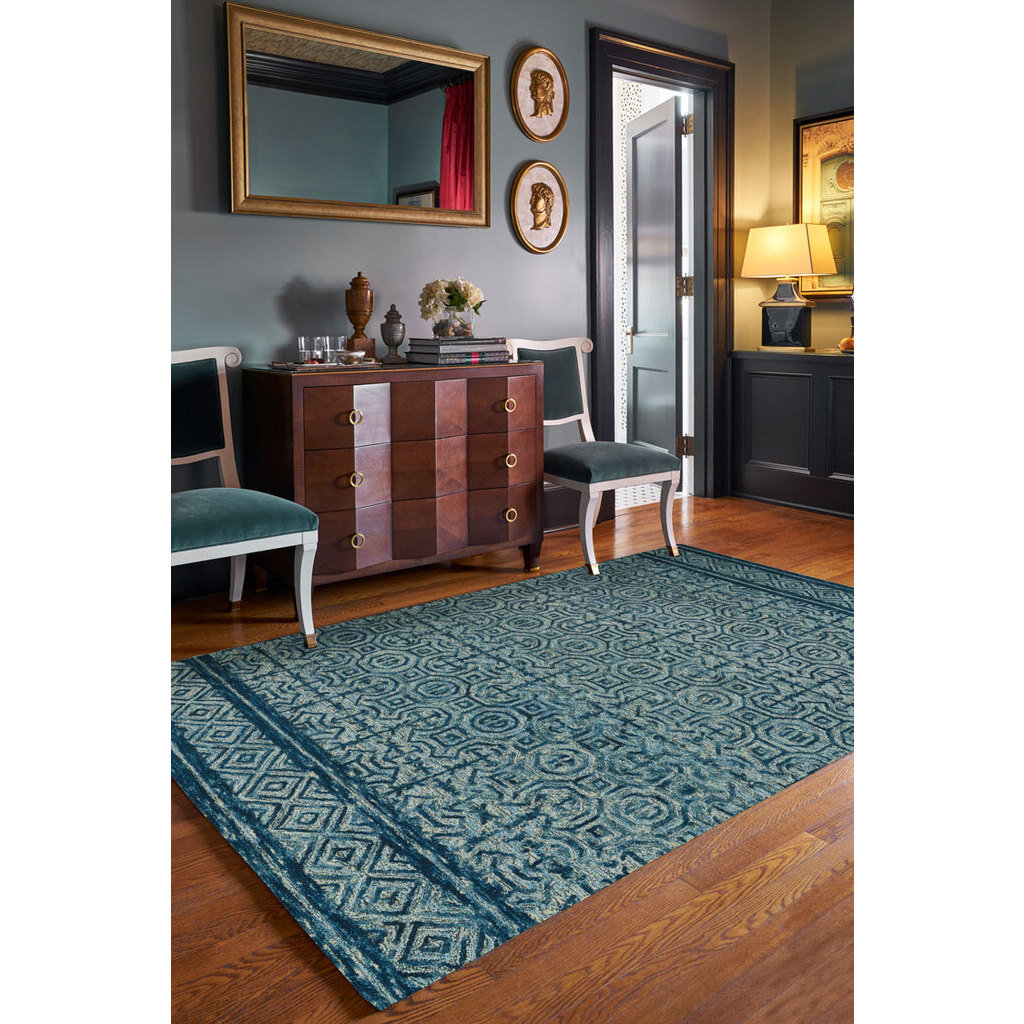 Dakota Fields Amaro Geometric Tufted Wool Denim Area Rug | Wayfair
