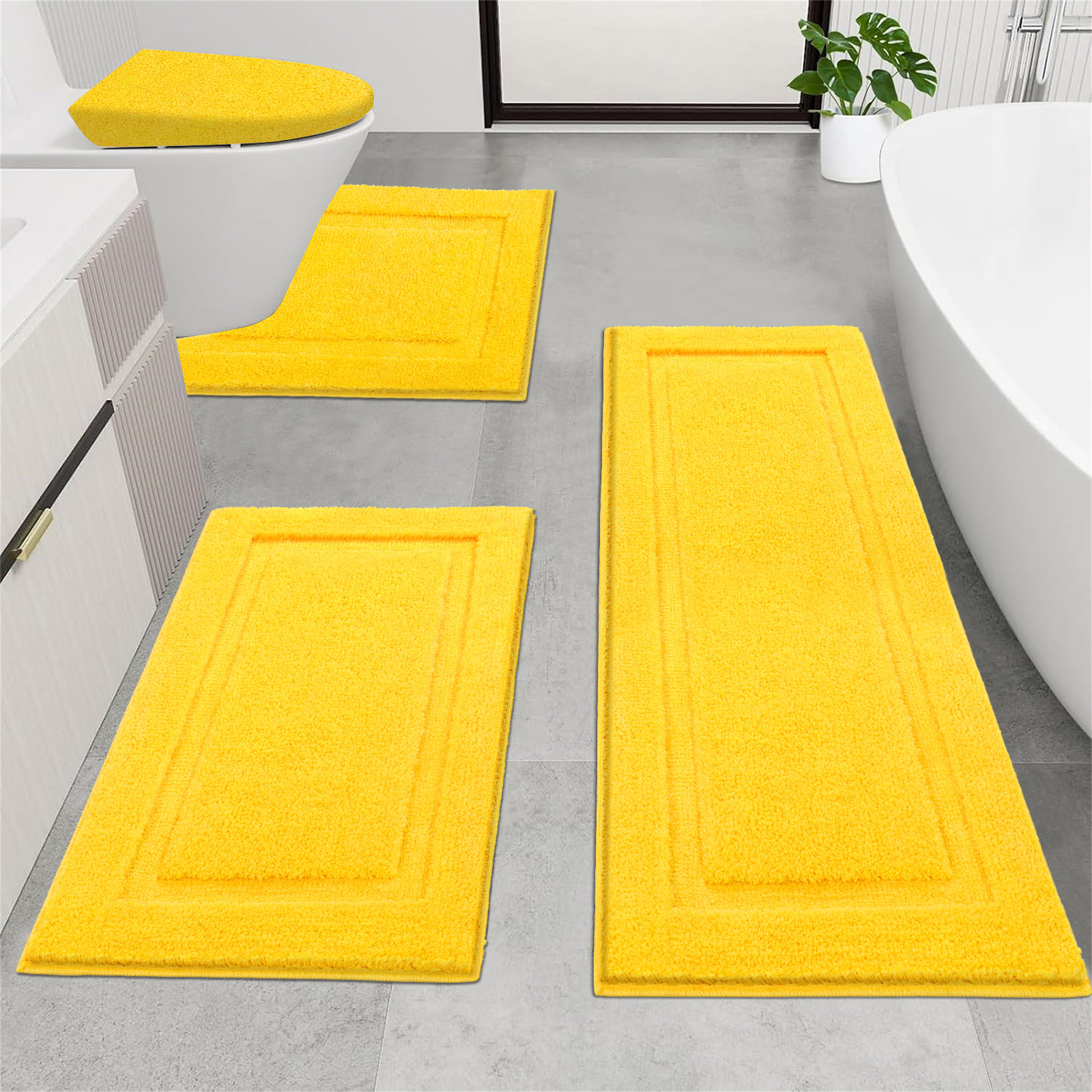 Eider & Ivory™ Ensemble de tapis de bain en microfibre 4 pièces avec envers antidérapant et ...