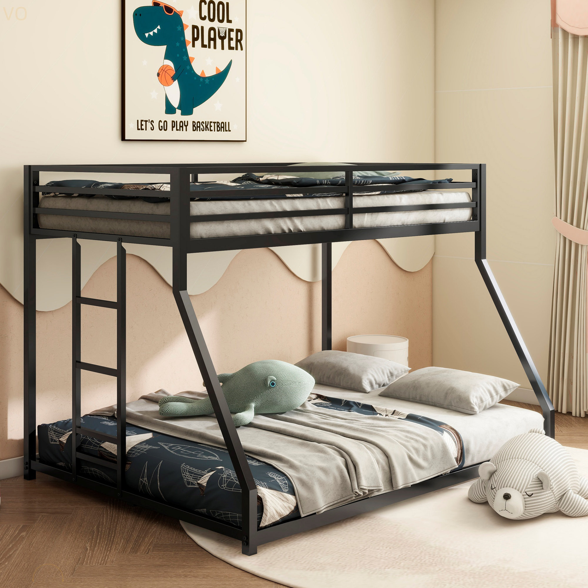 Latitude Run® Adam Sturdy Twin Over Full Bunk Bed Metal Black For Kids ...