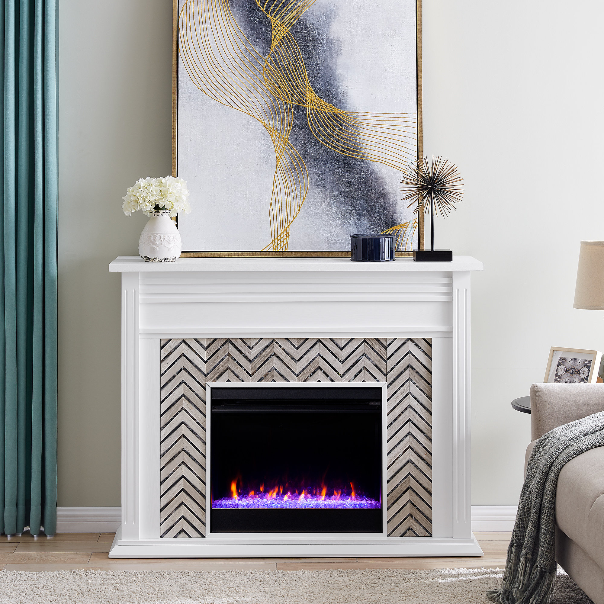 Red Barrel Studio® Hebbington Tiled Color Changing Fireplace & Reviews ...