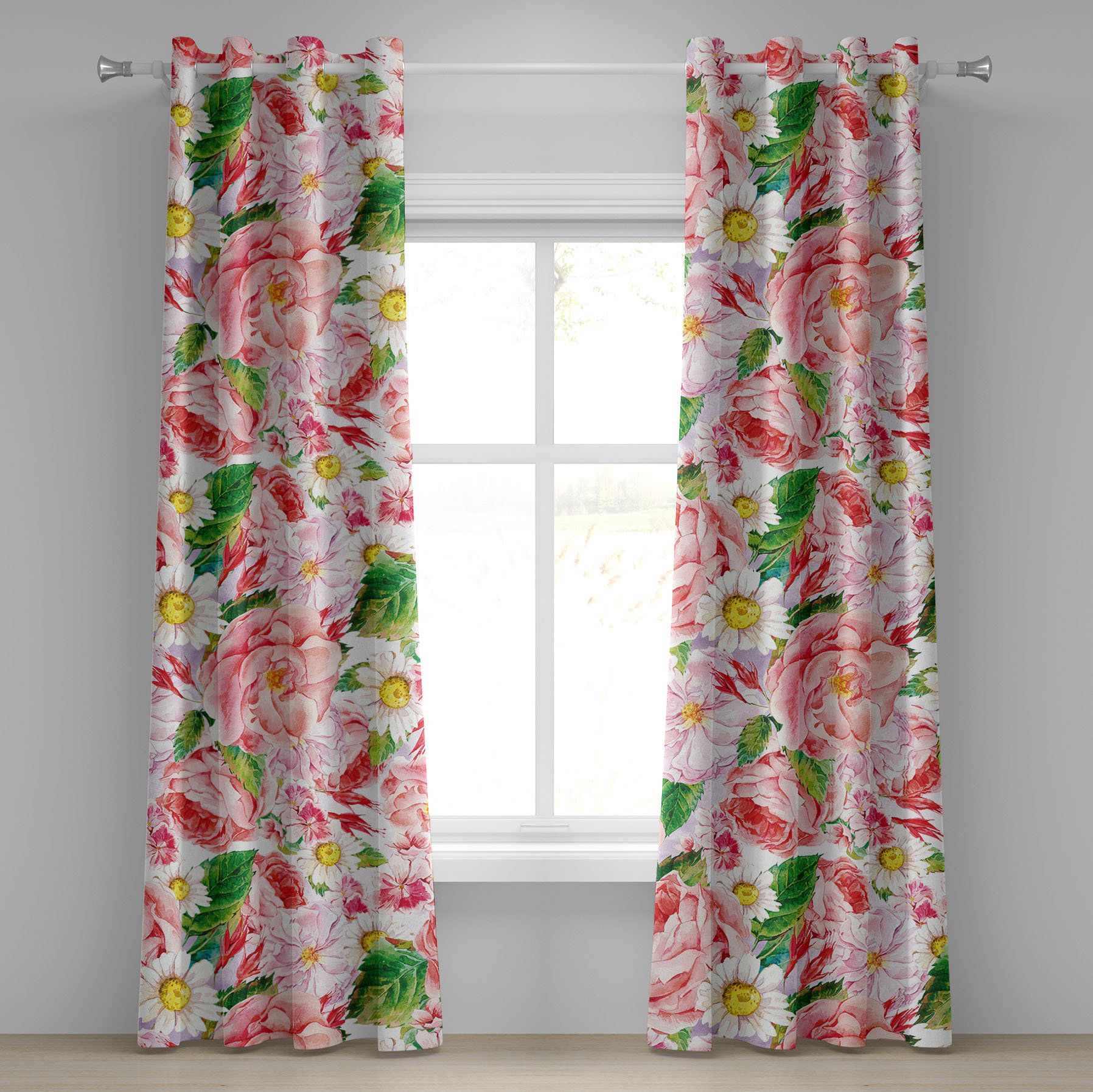 Red Barrel Studio® Blooming Roses Grommet Curtain Daisy and Rose Print ...