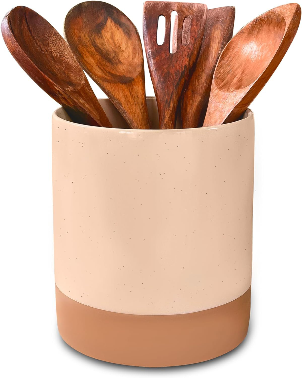 Latitude Run® Ceramic Kitchen Utensil Holder - Wooden Spoon & Spatula ...
