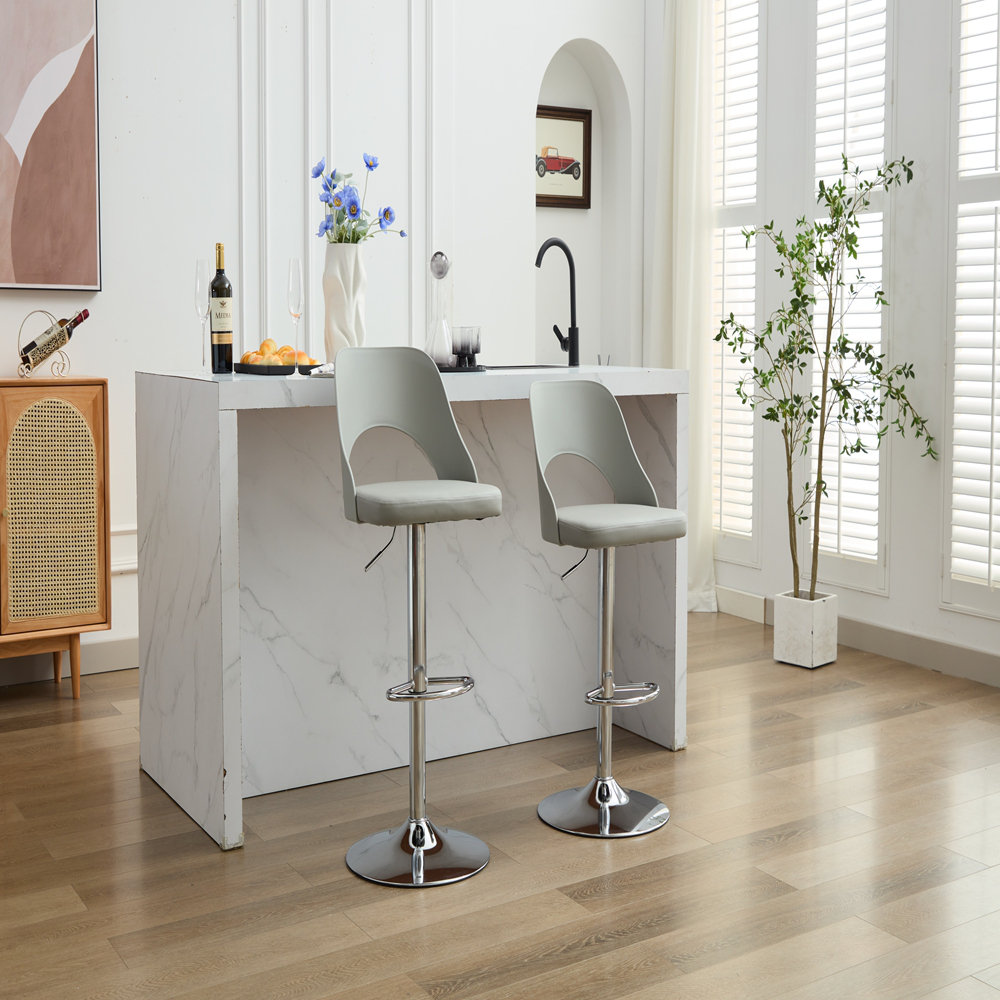 Ivy Bronx Bar Stools Set of 2 Modern Brown PU Counter Height Barstool ...
