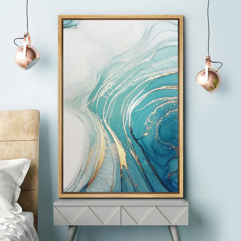 IDEA4WALL Smoke Effect Teal Gold Watercolor Swirl Landscape Abstract ...