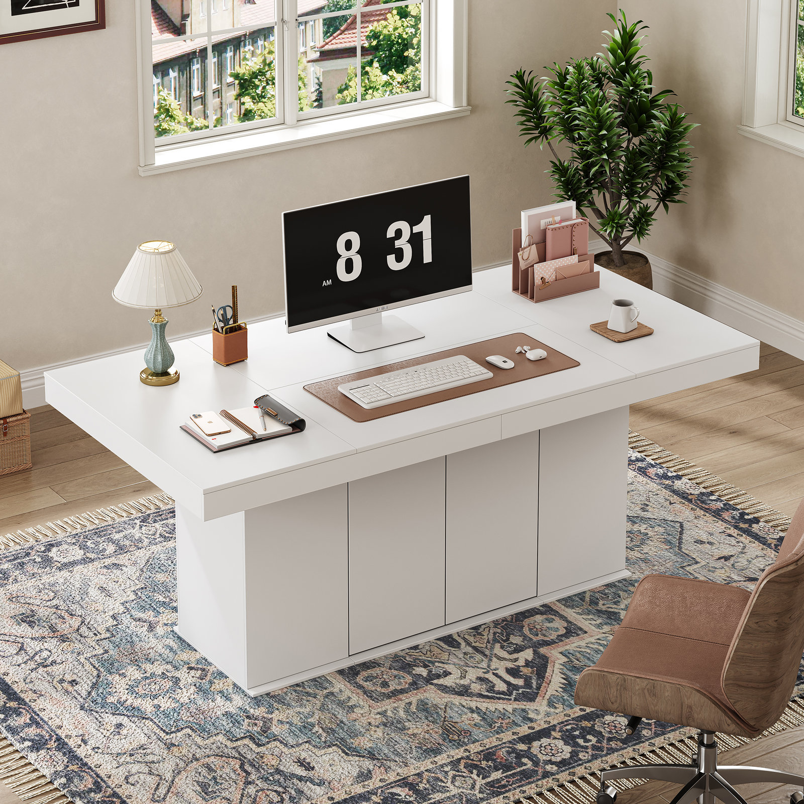 Inbox Zero 77.5" Computer Desk With Storage Cabinet | Wayfair