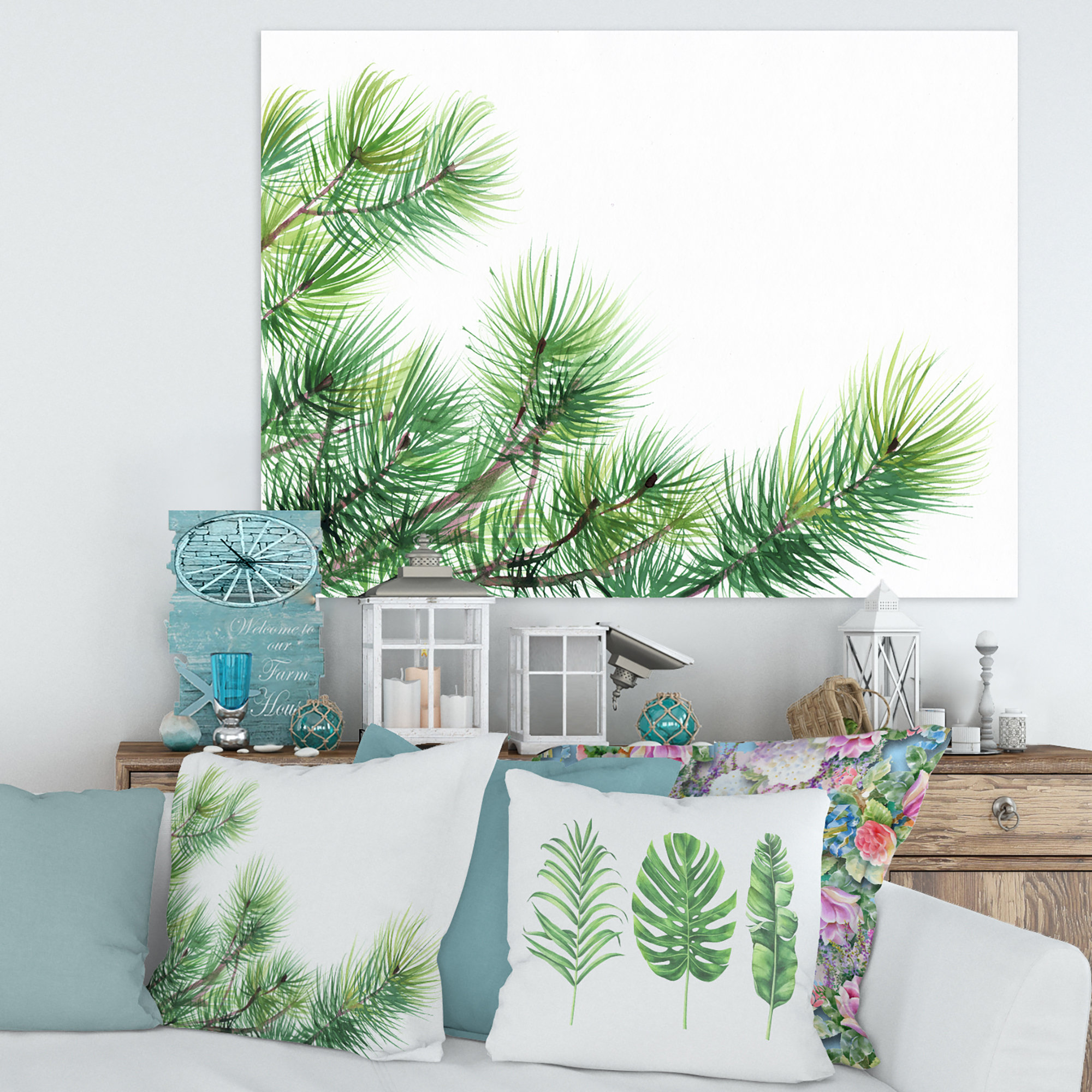 East Urban Home Pine Tree Branches - Print on Canvas | Wayfair
