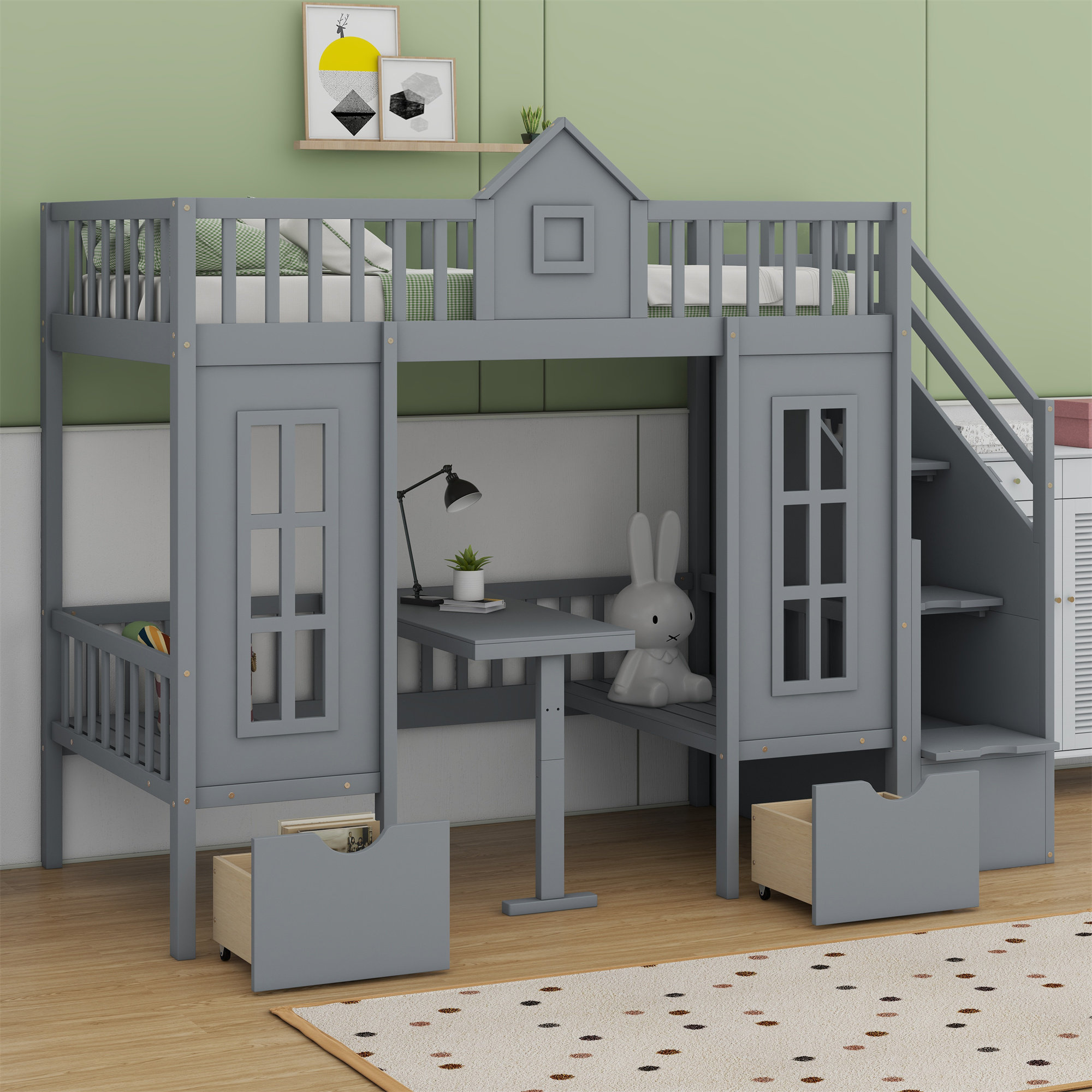 Latitude Run® Bunk Bed With Changeable Table, Bunk Bed Turn Into Upper ...