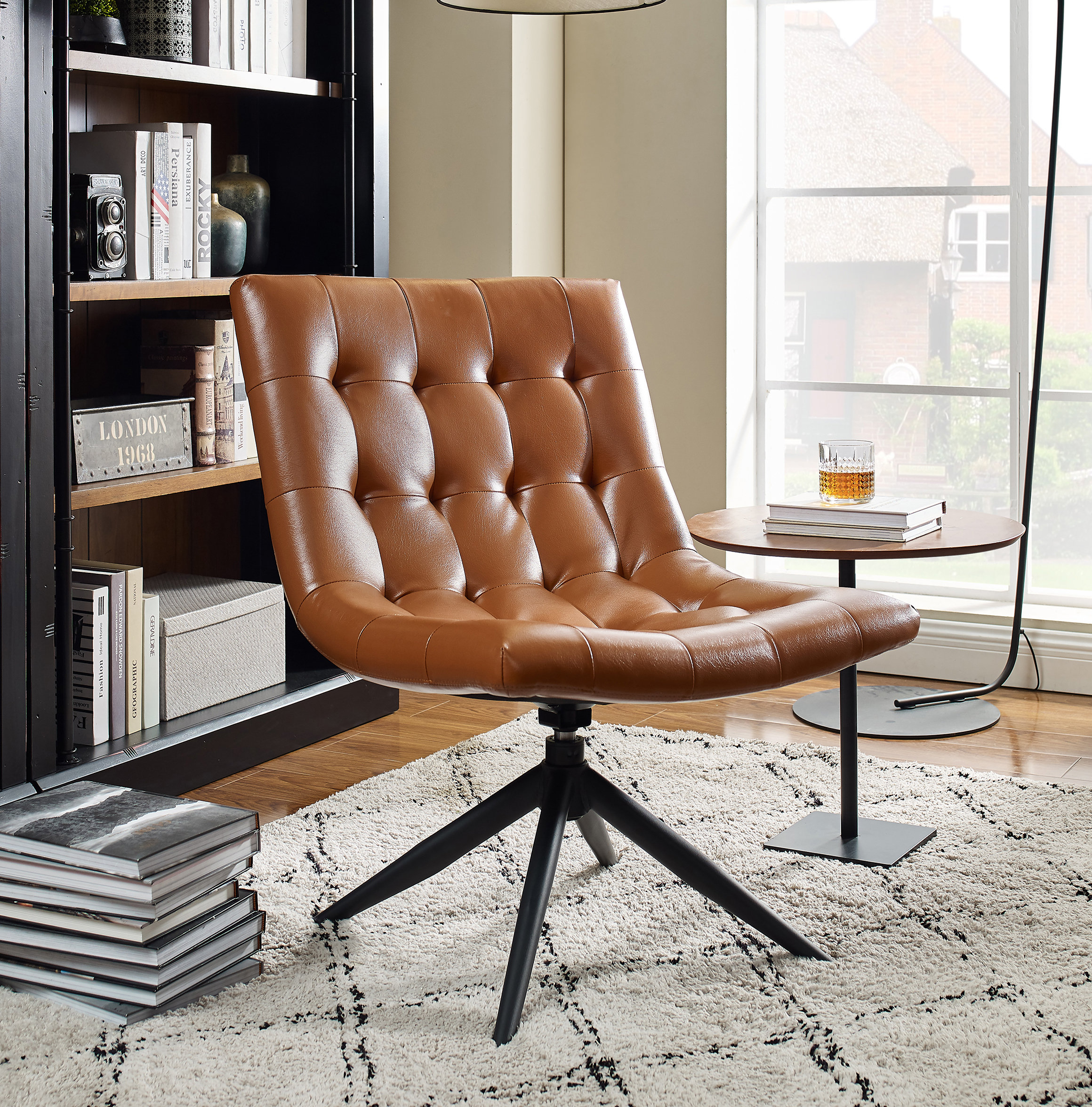 Corrigan Studio® 25.39'' W Swivel Tufted Faux Leather Home Office Desk ...