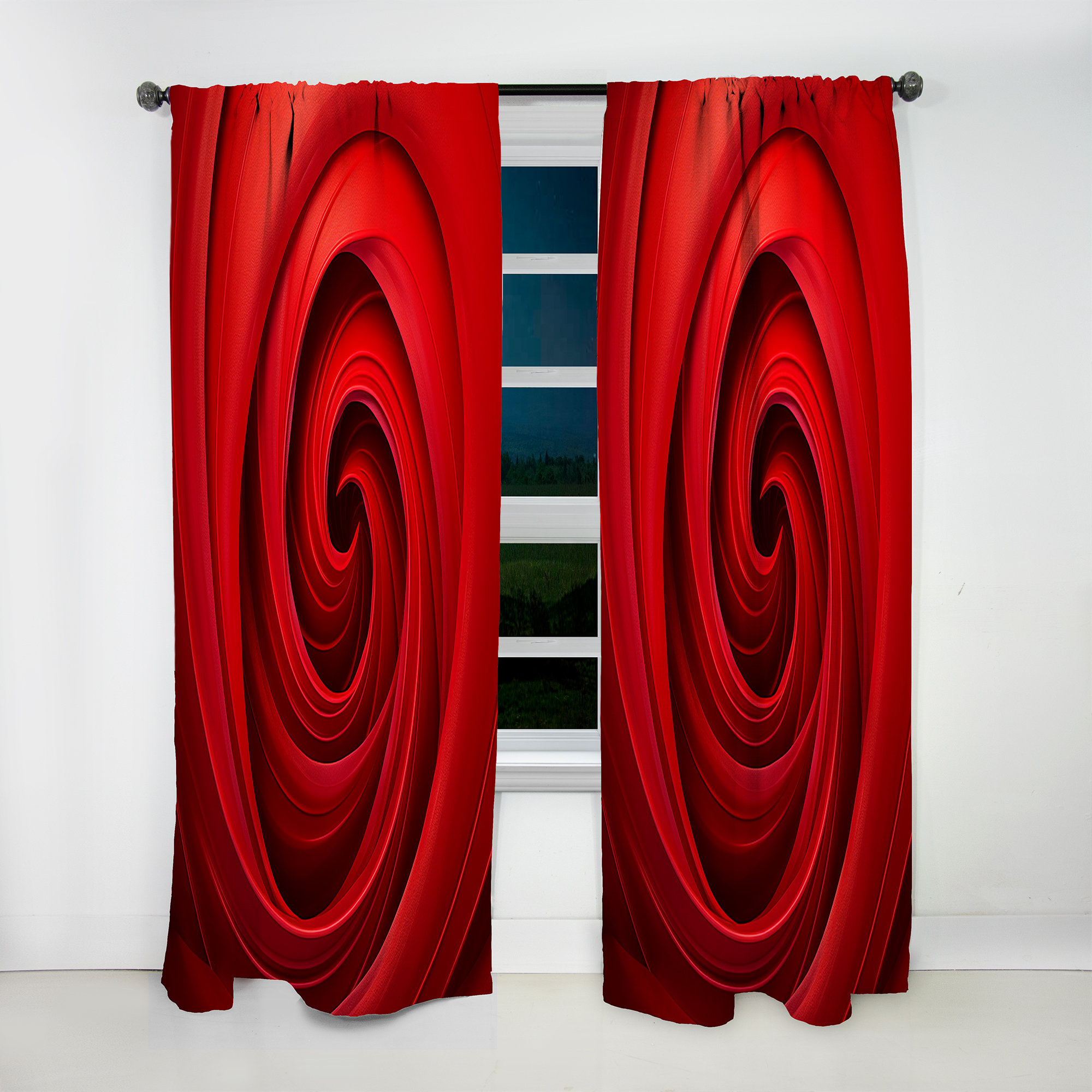 Design Art Red Perpetual Pulse Vortex I - Modern Velvet Curtain - Room ...