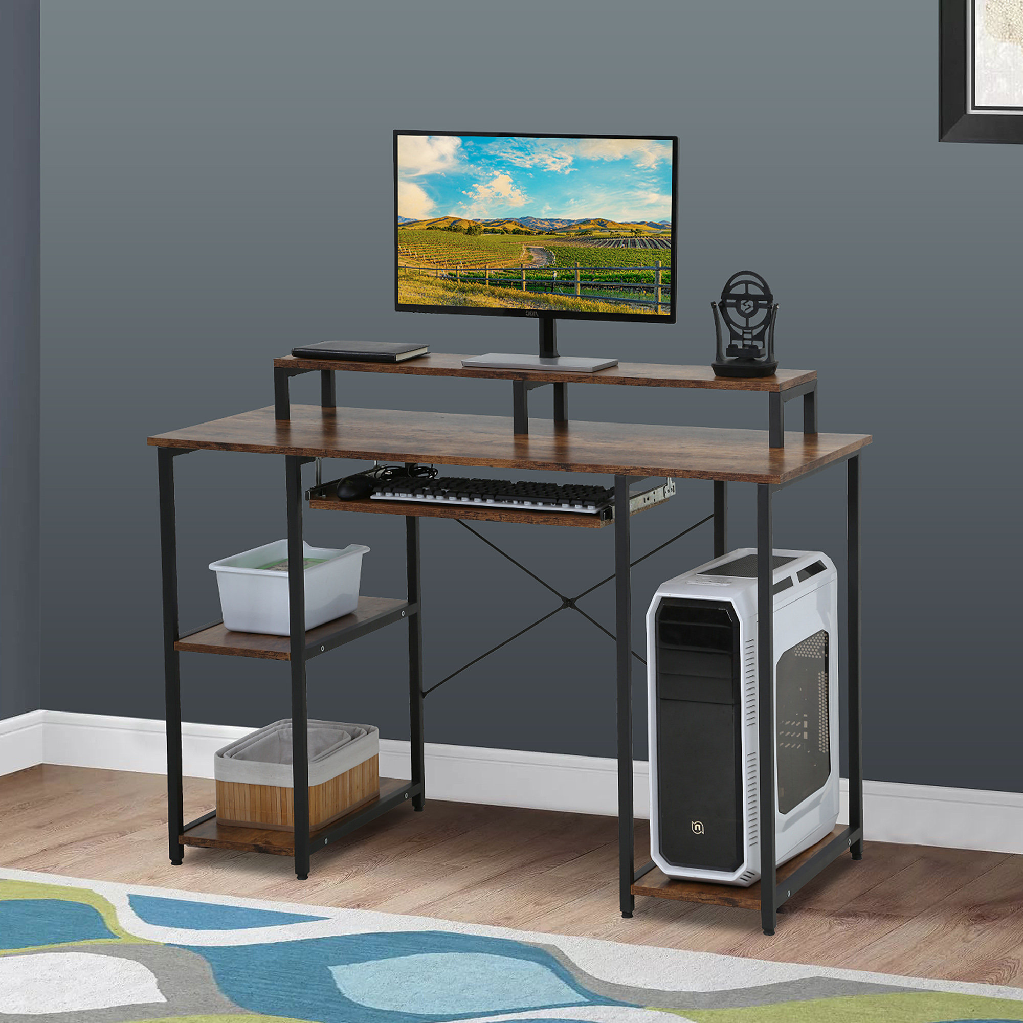 Inbox Zero Vineyards Computer Desk 46" Gaming Writing Desk With ...