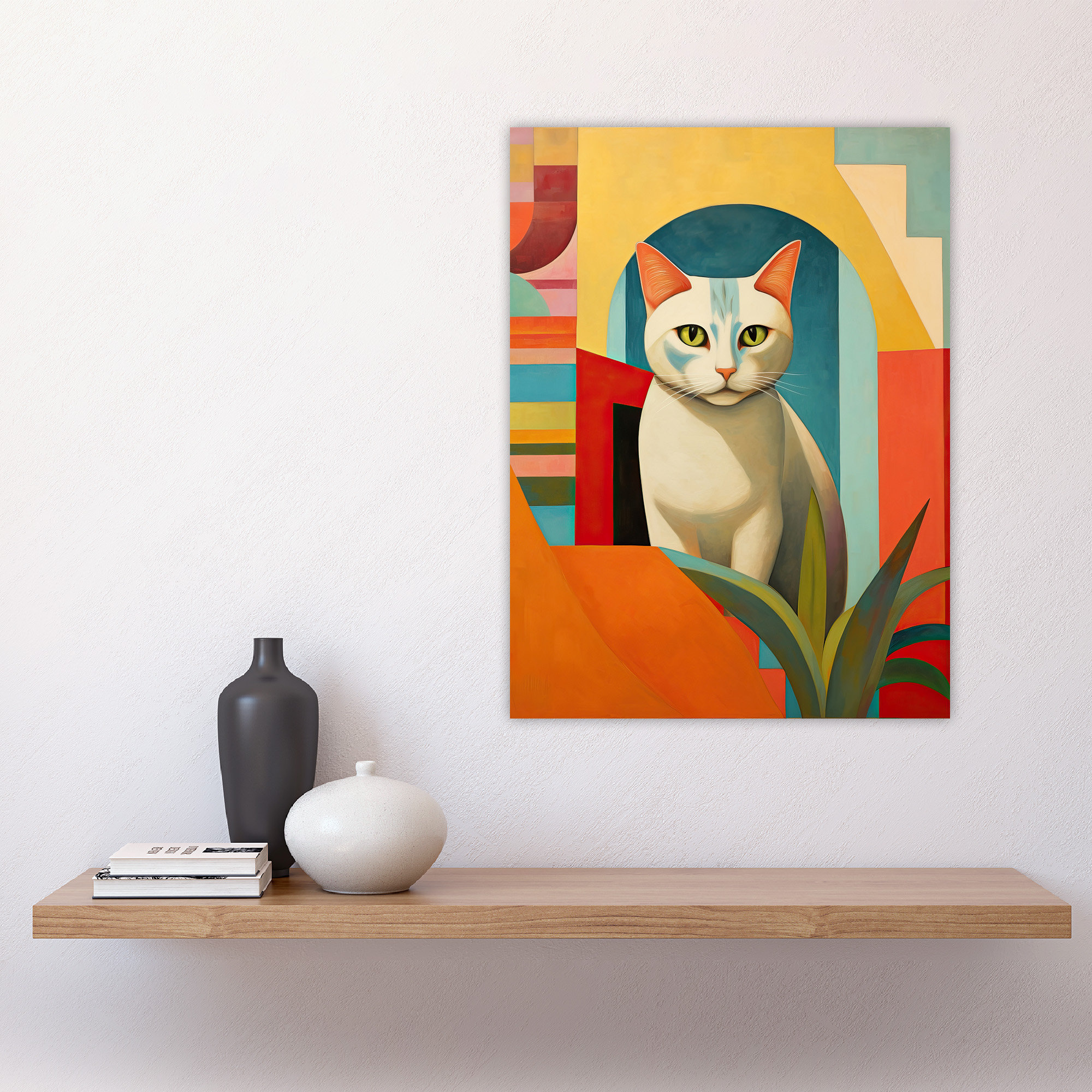ClassicLiving Wall Art Print Abstract Cubist Cat And Plant Feline ...