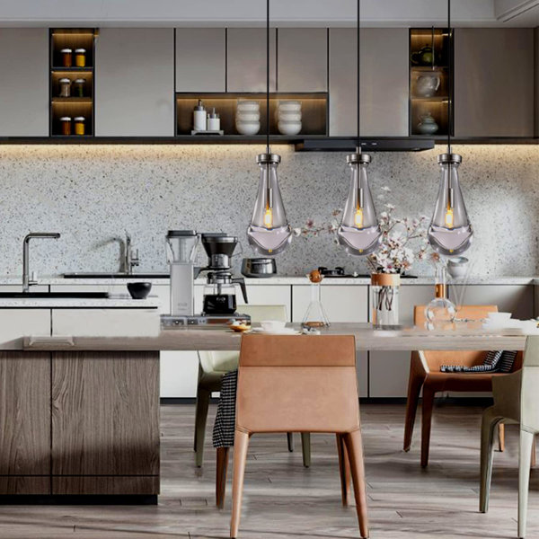Everly Quinn Antonetta Raindrop Shape Thick Glass Modern Pendant ...