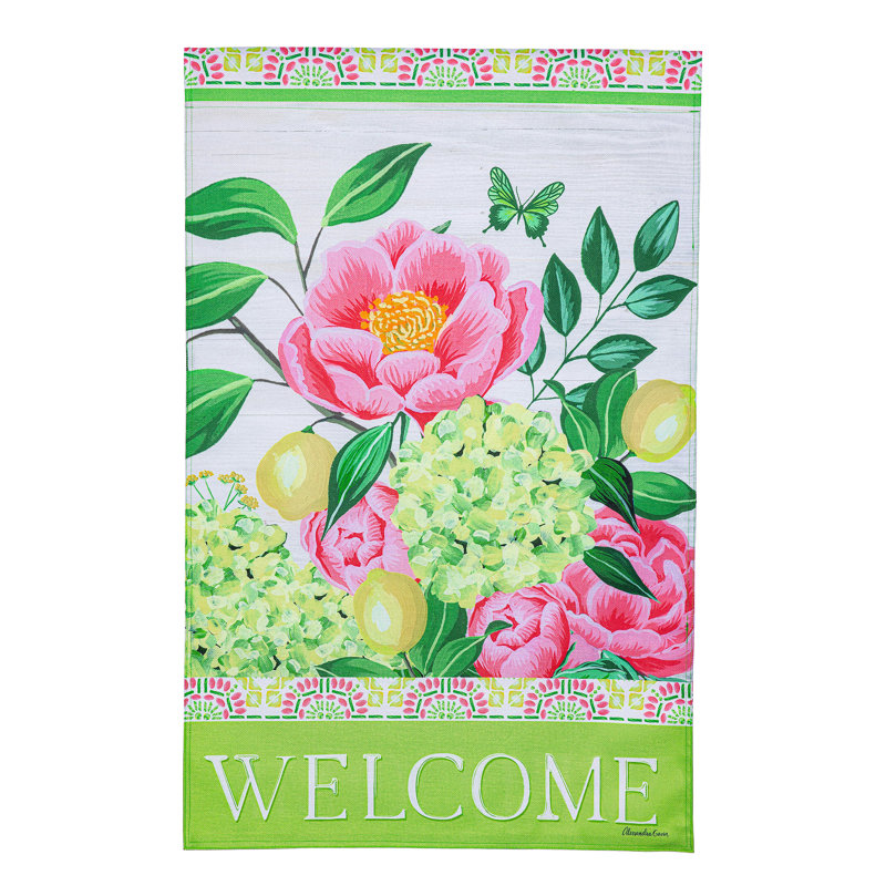 Arlmont & Co. Floral Welcome Burlap House Flag | Wayfair