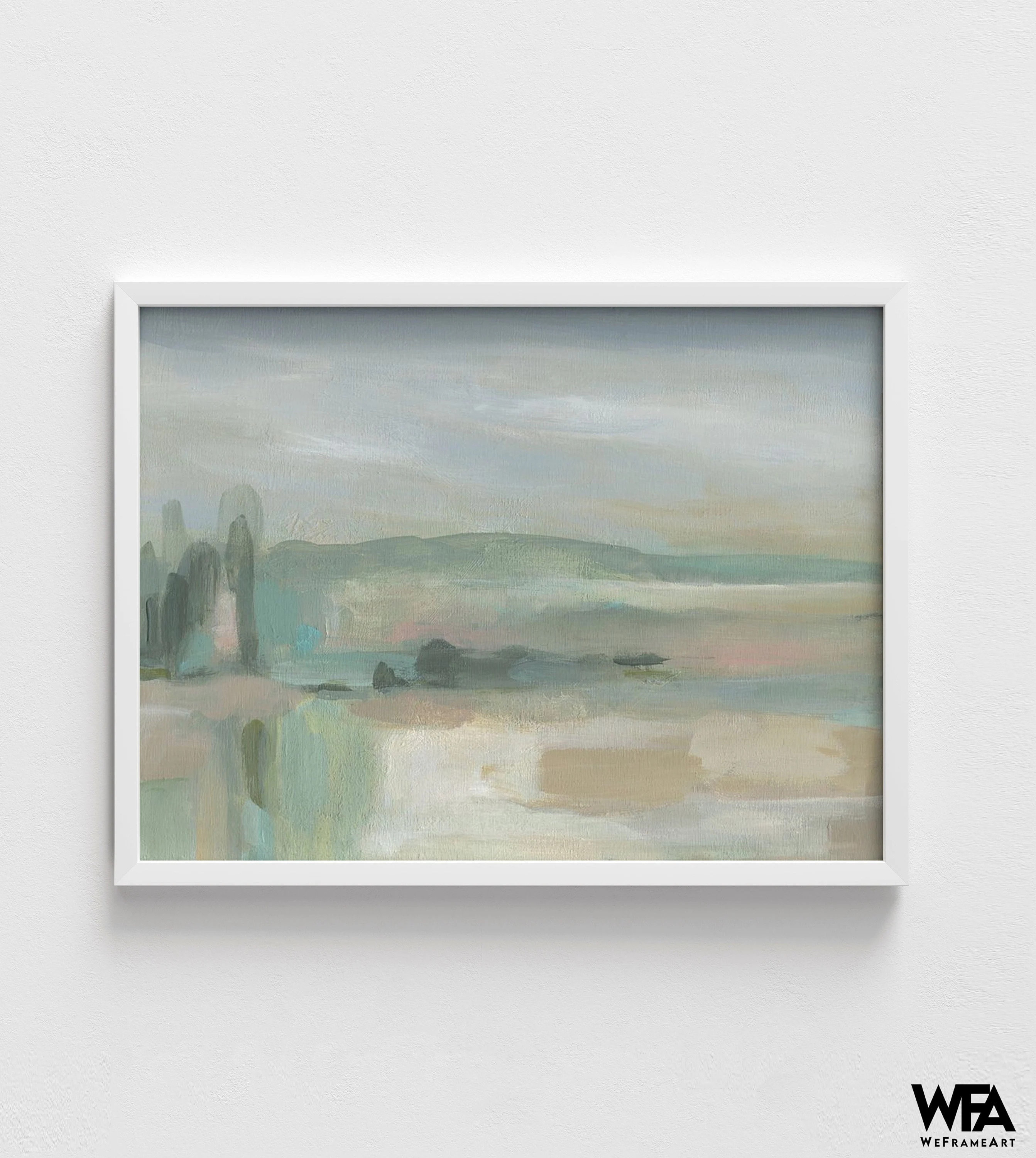 WeFrameArt Green Abstract Landscape Painting, Framed Green Landscape ...