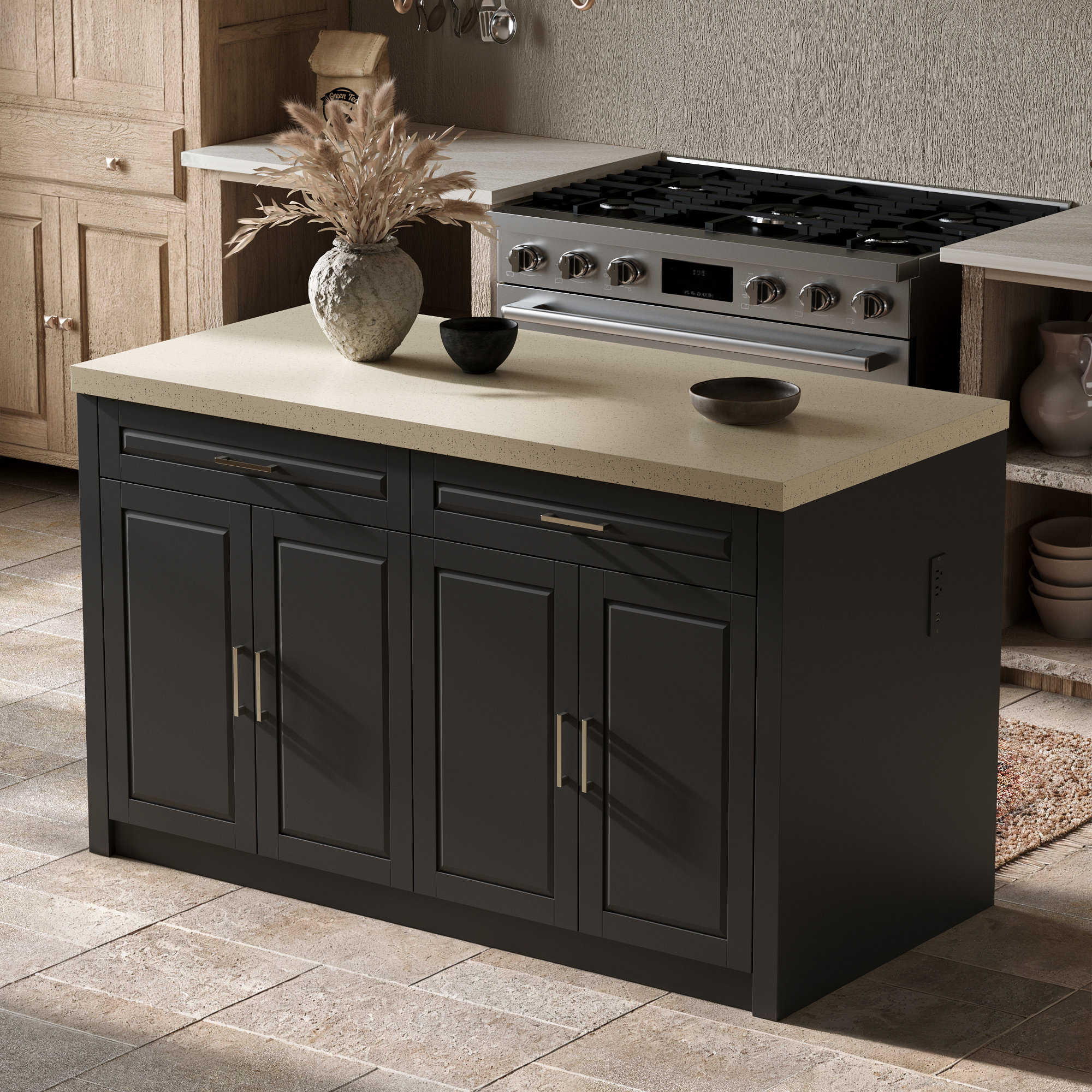 Latitude Run® Modern 61"W Kitchen Island With Adjustable Shelves | Wayfair