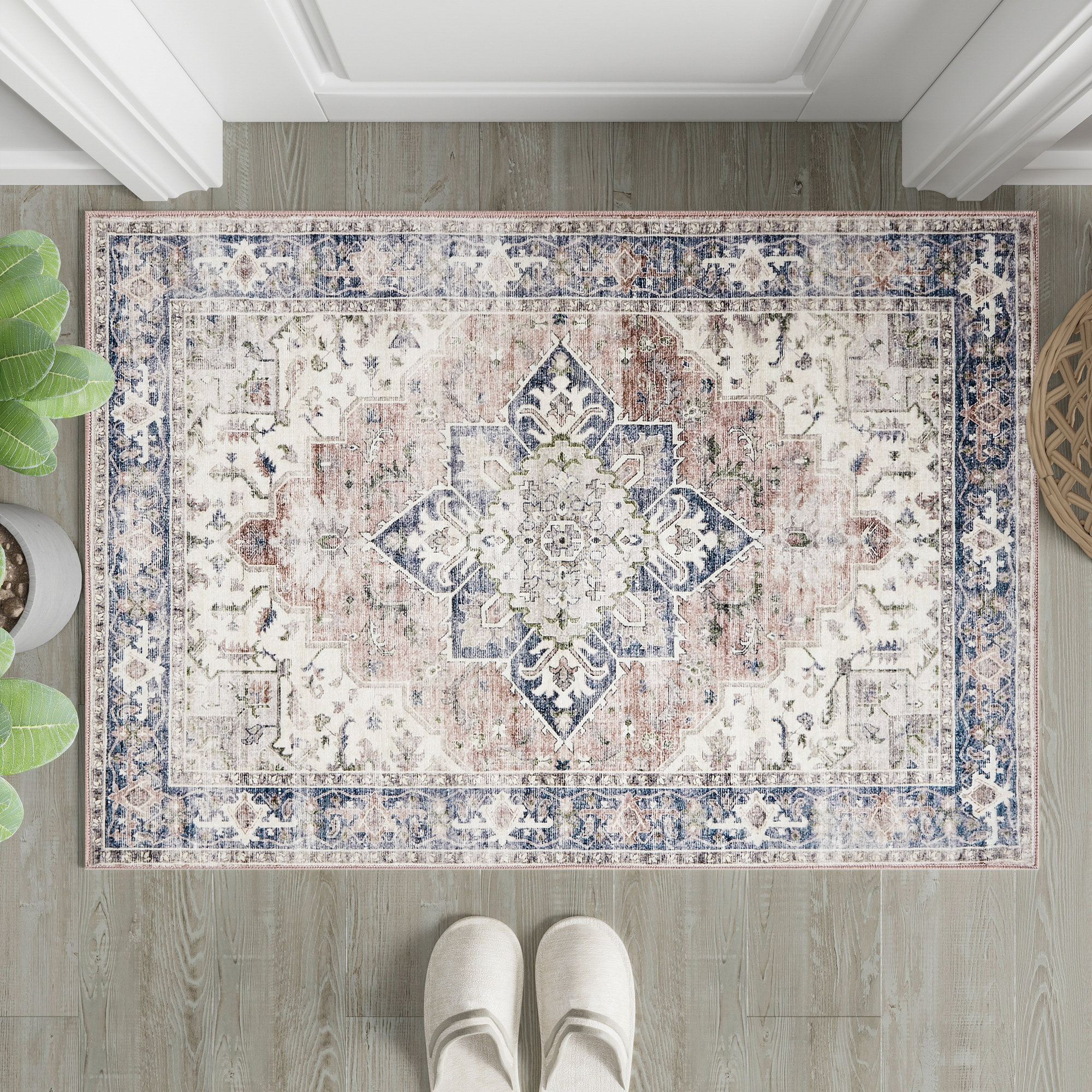 Bungalow Rose Pink Entryway Rug 2x3 Vintage Area Rug Indoor Washable ...