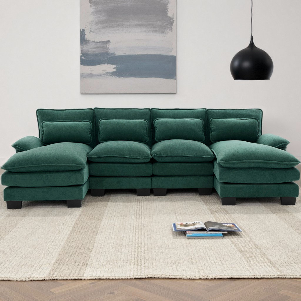 Latitude Run® 110" U-Shaped Cloud Sectional Sofa Chenille Modular Couch ...