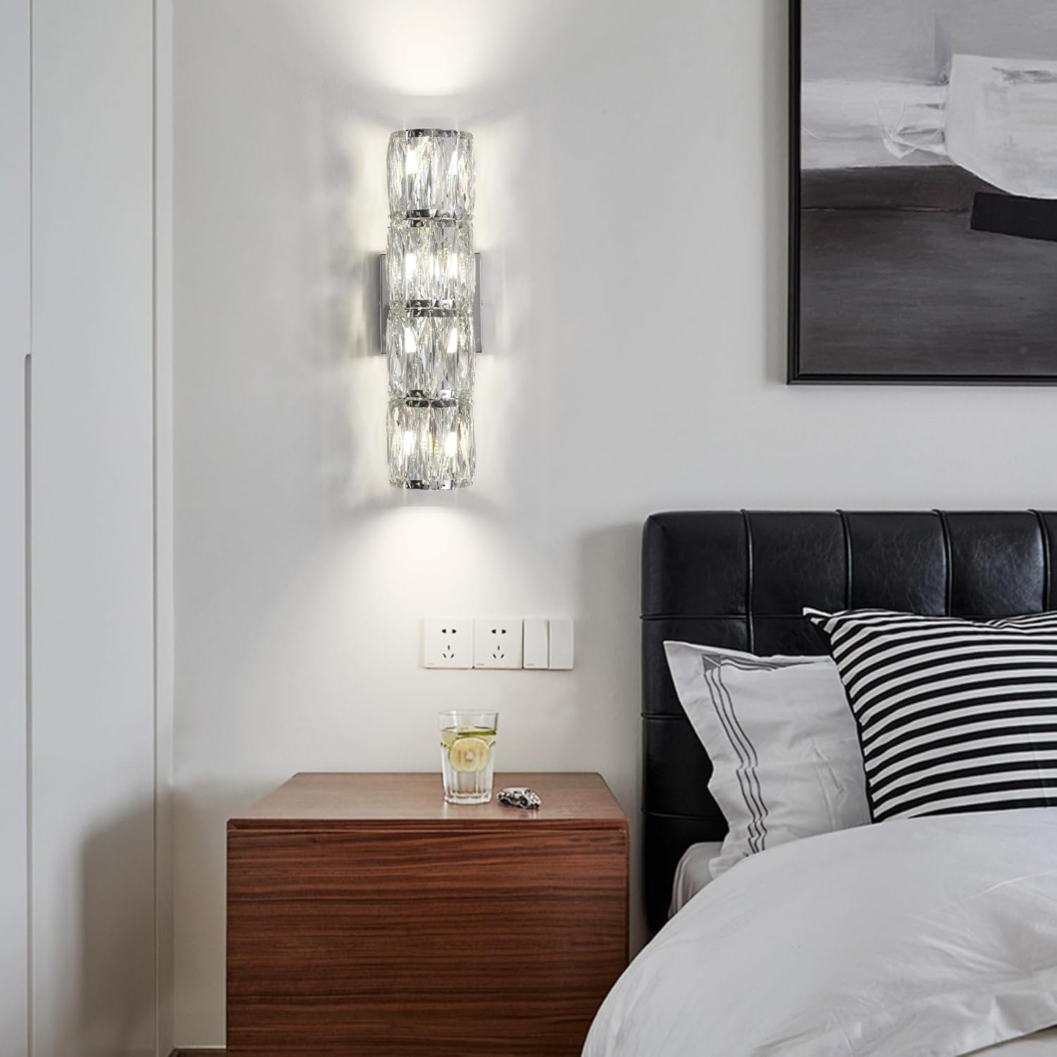 Everly Quinn Modern Crystal Wall Sconces Set Of 2, LED Wall Mounted ...