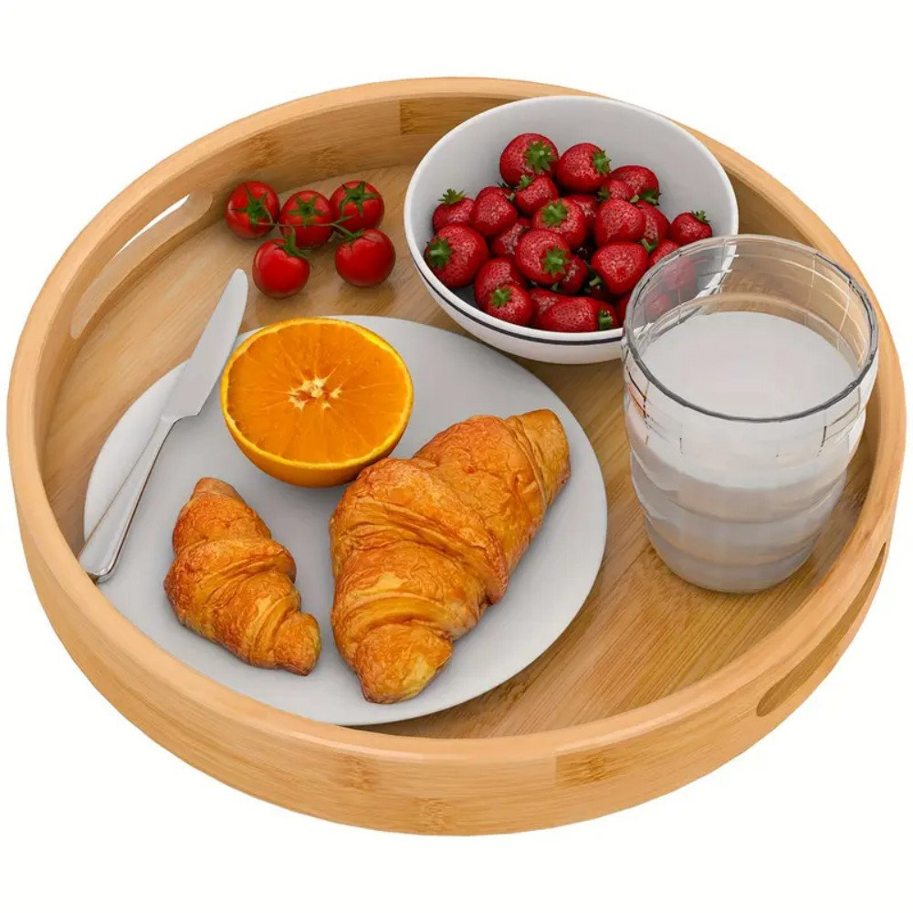 Loon Peak® Round Wood Bamboo Circle Tray - Serving Tray With Handles ...