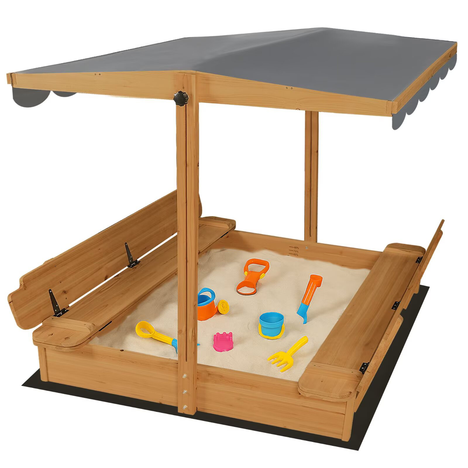 RUNSHED Kids Wooden Sandbox with Lid, Toddlers Sand Pit with Cover ...