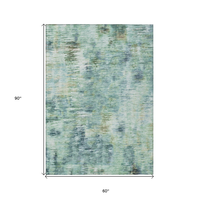 HomeRoots 5' X 8' Teal Blue Green And Ivory Abstract Washable Indoor ...