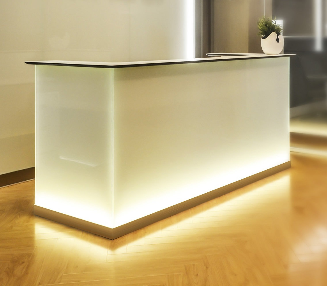 Orren Ellis Candus Rectangular Glass Reception Desk | Wayfair