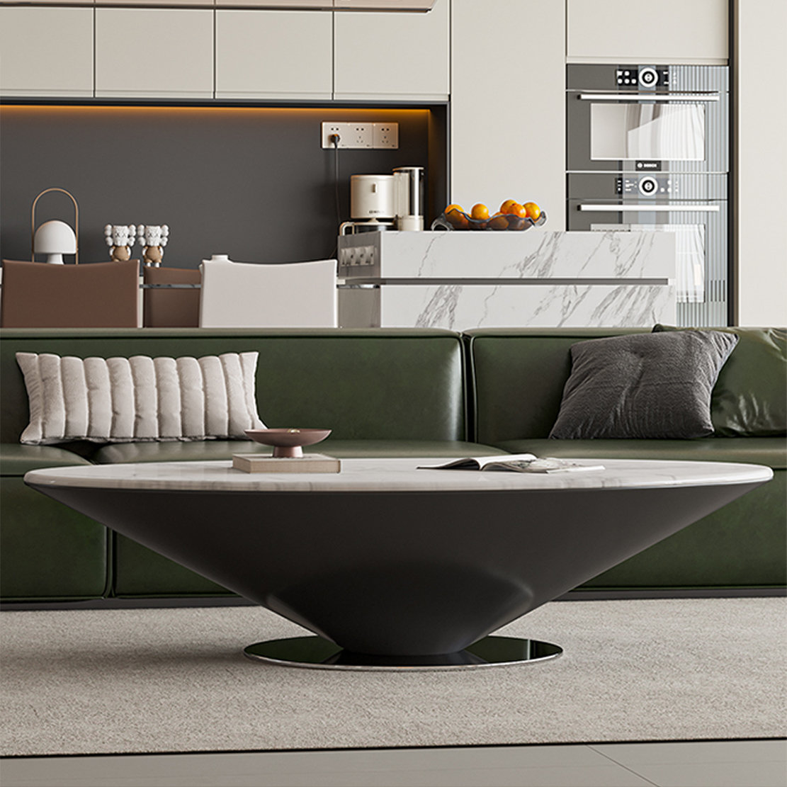 Orren Ellis Italian suspended oval stone slab coffee table | Wayfair