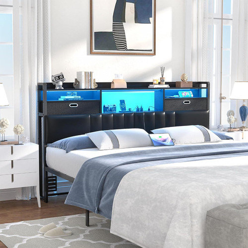 Ivy Bronx Upholstered Headboard with Power Outlet and Bookcase | Wayfair