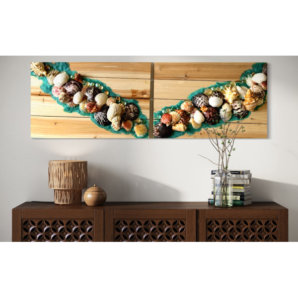 Natural Seashells Wall Art - 2 Pieces 3D Seashell Natural - on Wood ...
