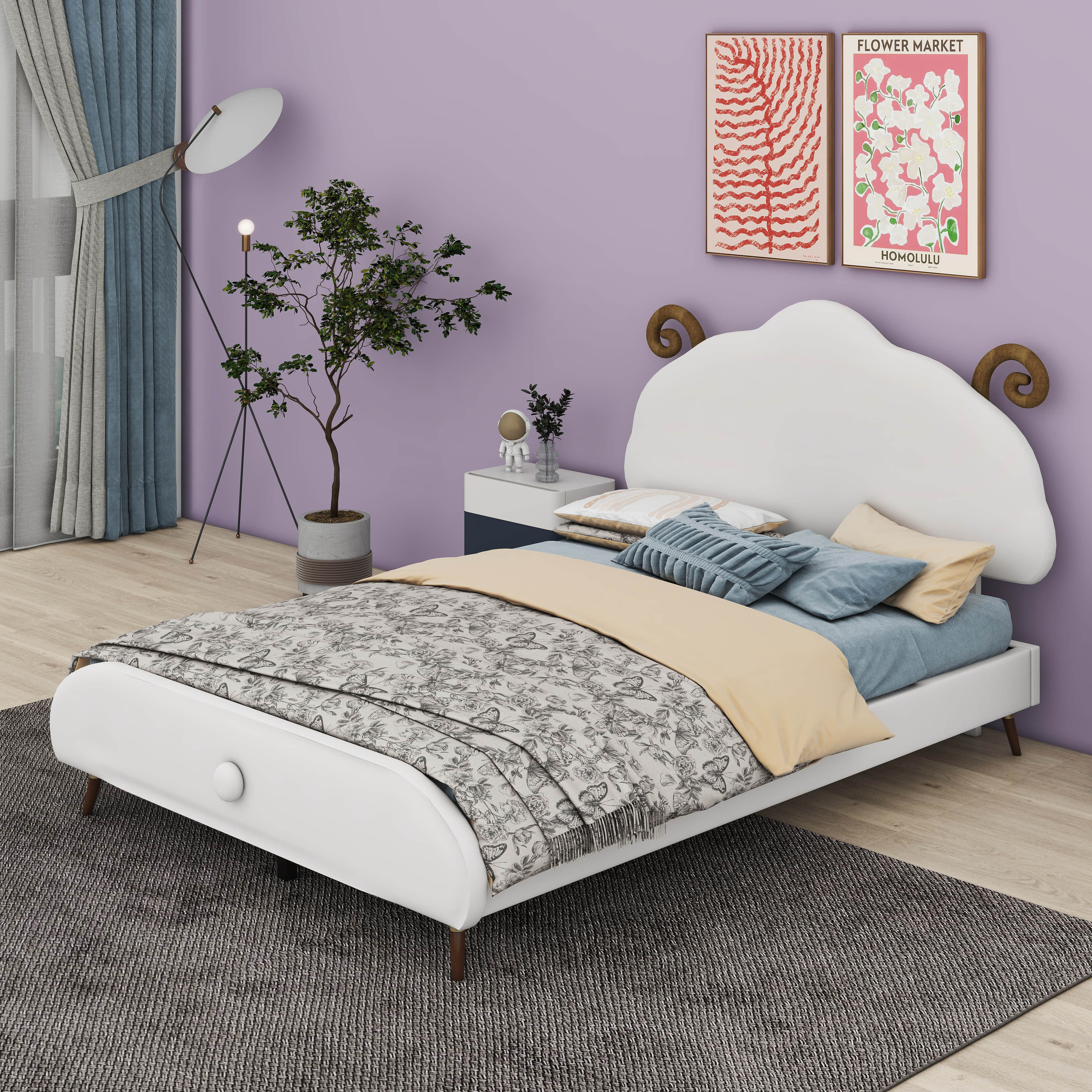 Zoomie Kids Alyose Full Size Upholstered Platform Bed with Sheep-Shaped ...