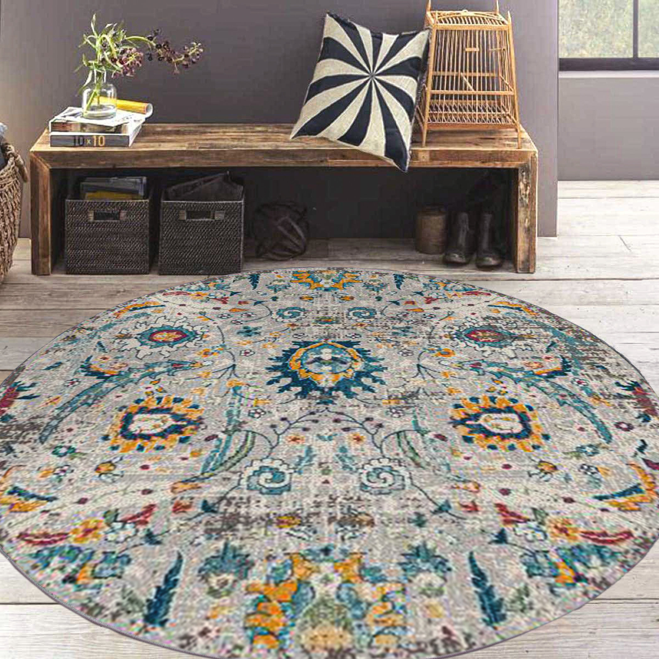 AMER Rugs Campbell Transitional Durable Performance Orange/Blue Area ...