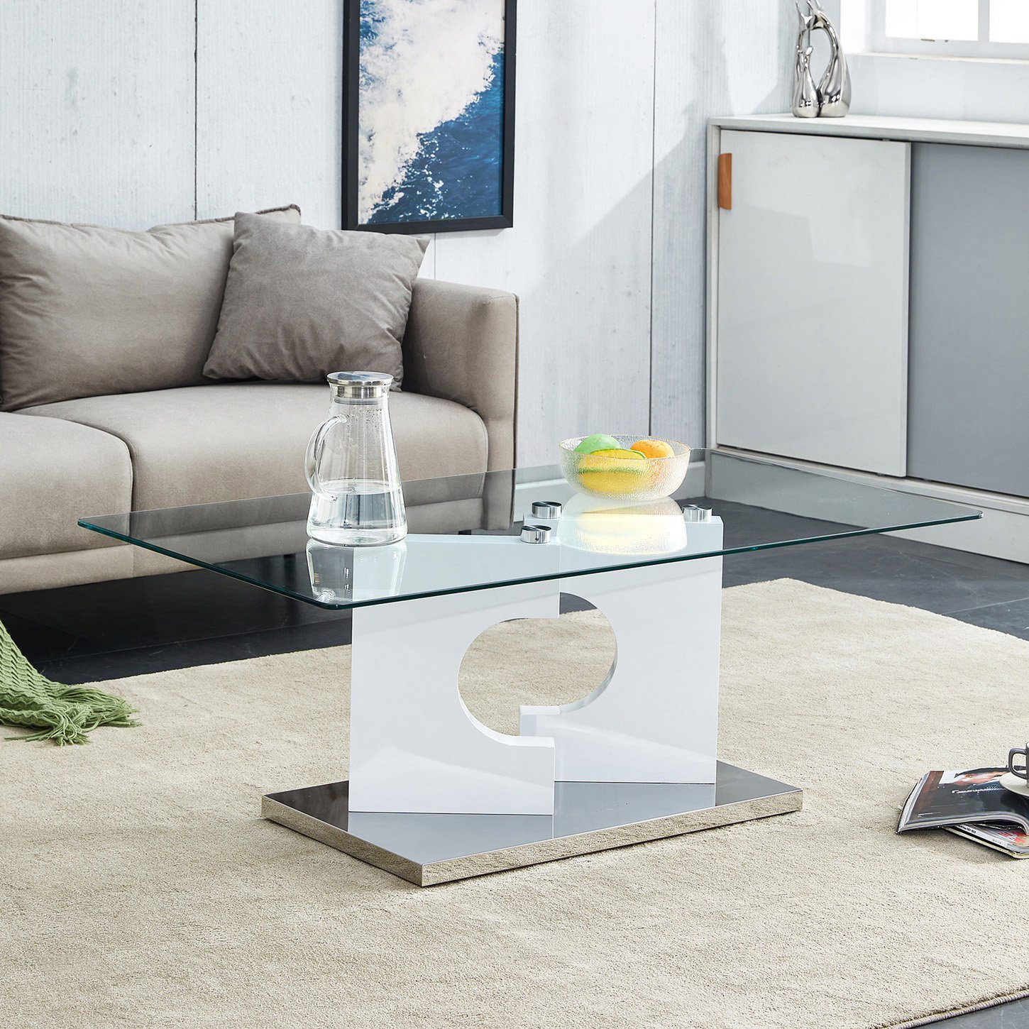 Wrought Studio™ Rectangular Modern Coffee Table With Tempered Glass ...