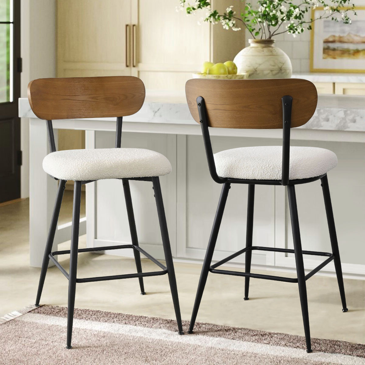 Corrigan Studio® 27" Boucle Upholstered Solid back Dining Counter Stool ...
