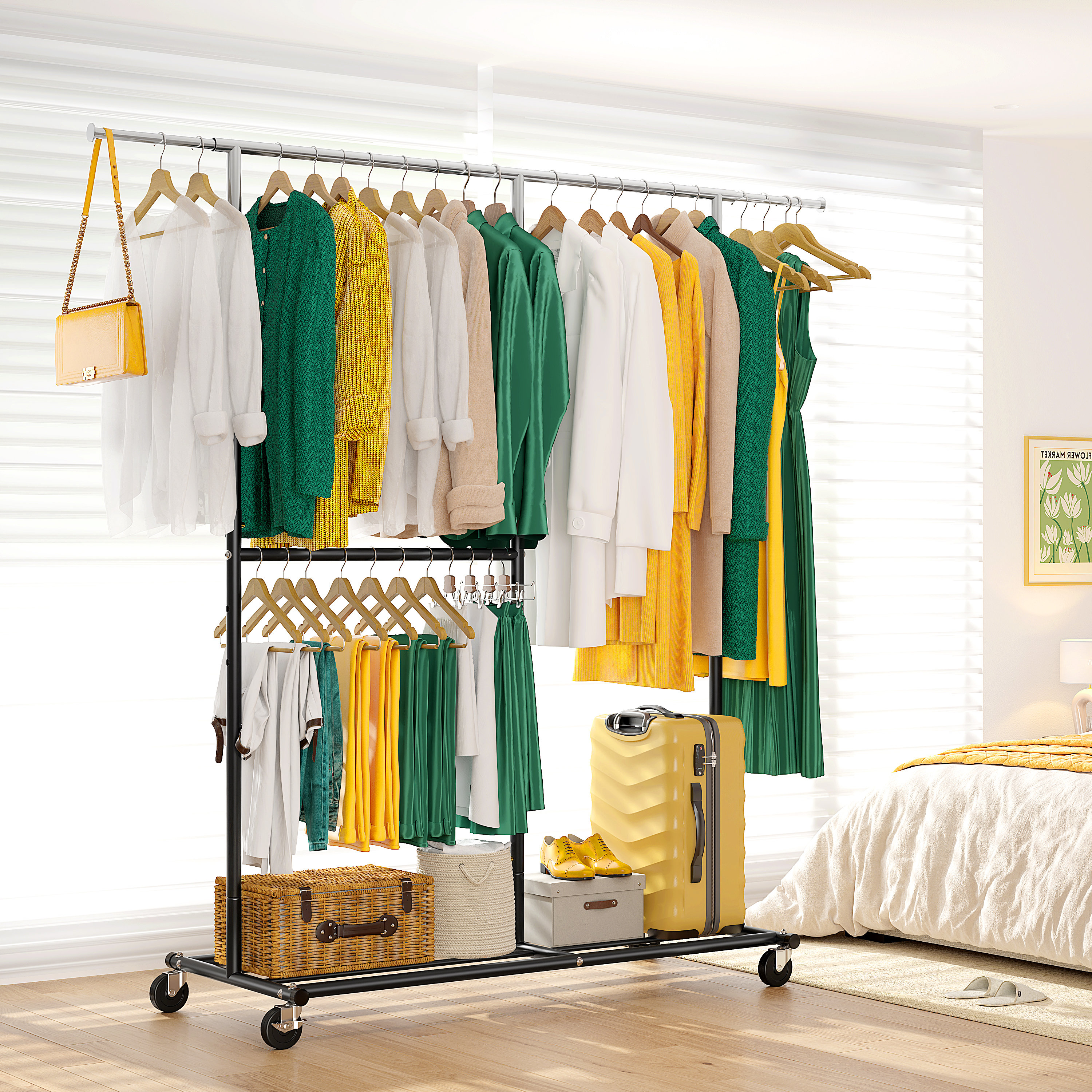 Rebrilliant Raschid 69.1'' Metal Rolling Clothing Rack & Reviews | Wayfair