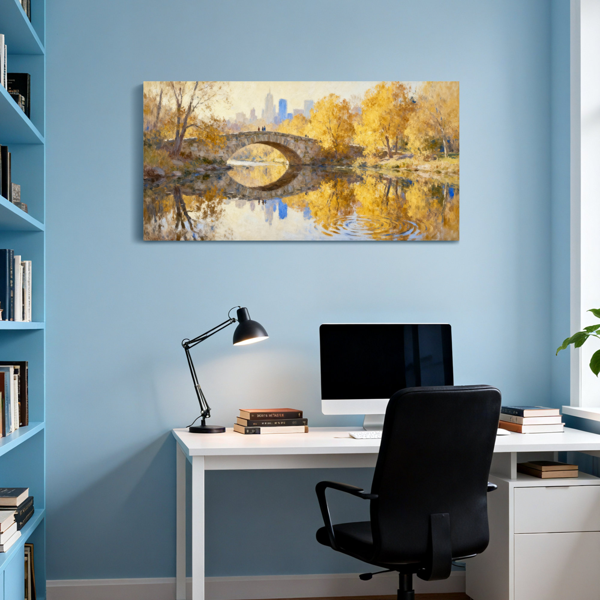 Canora Grey Scenic & Cityscapes Autumn Bridge Reflection Cityscape ...