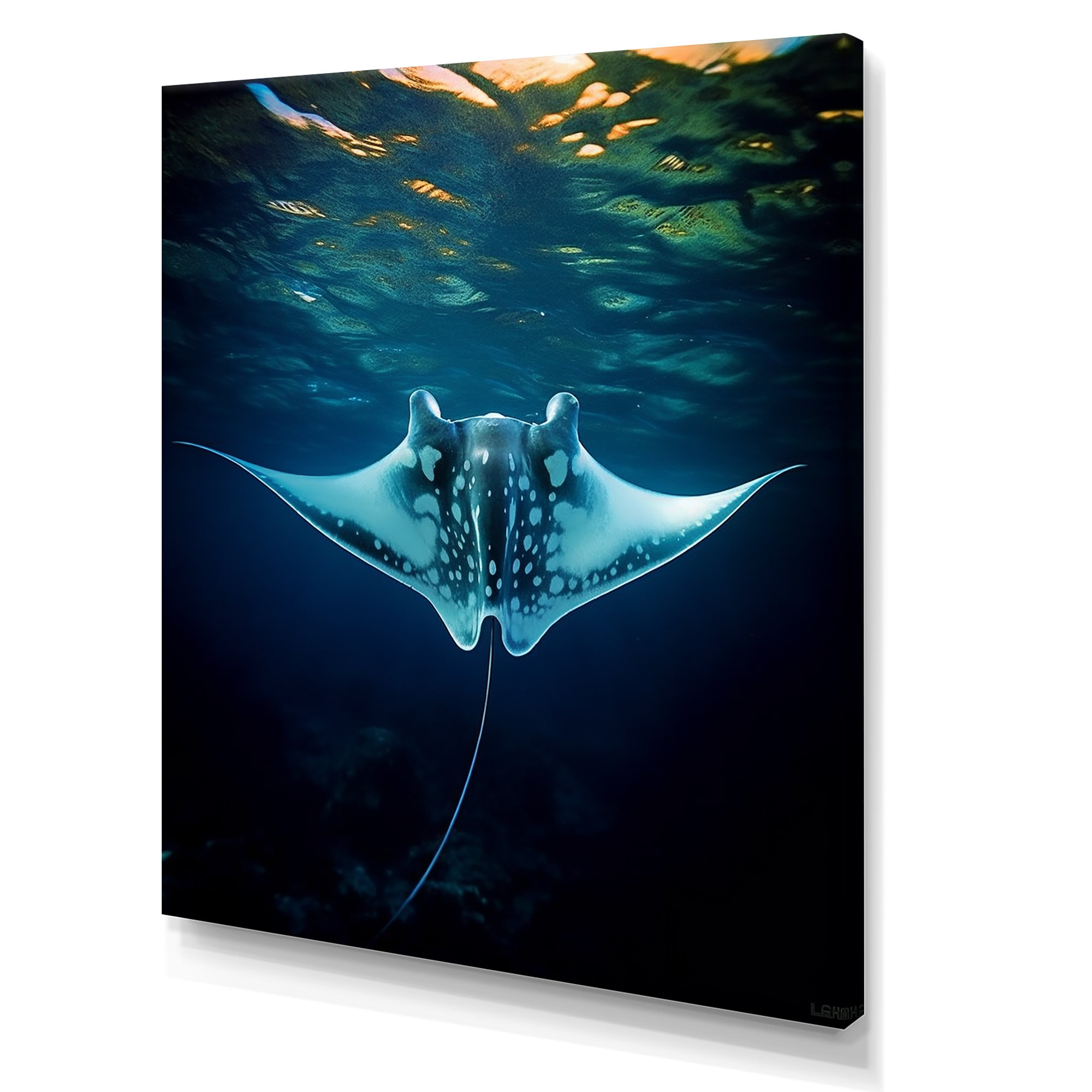 Design Art Giant Oceanic Blue Manta Ray - Beach & Ocean Wall Art Prints ...