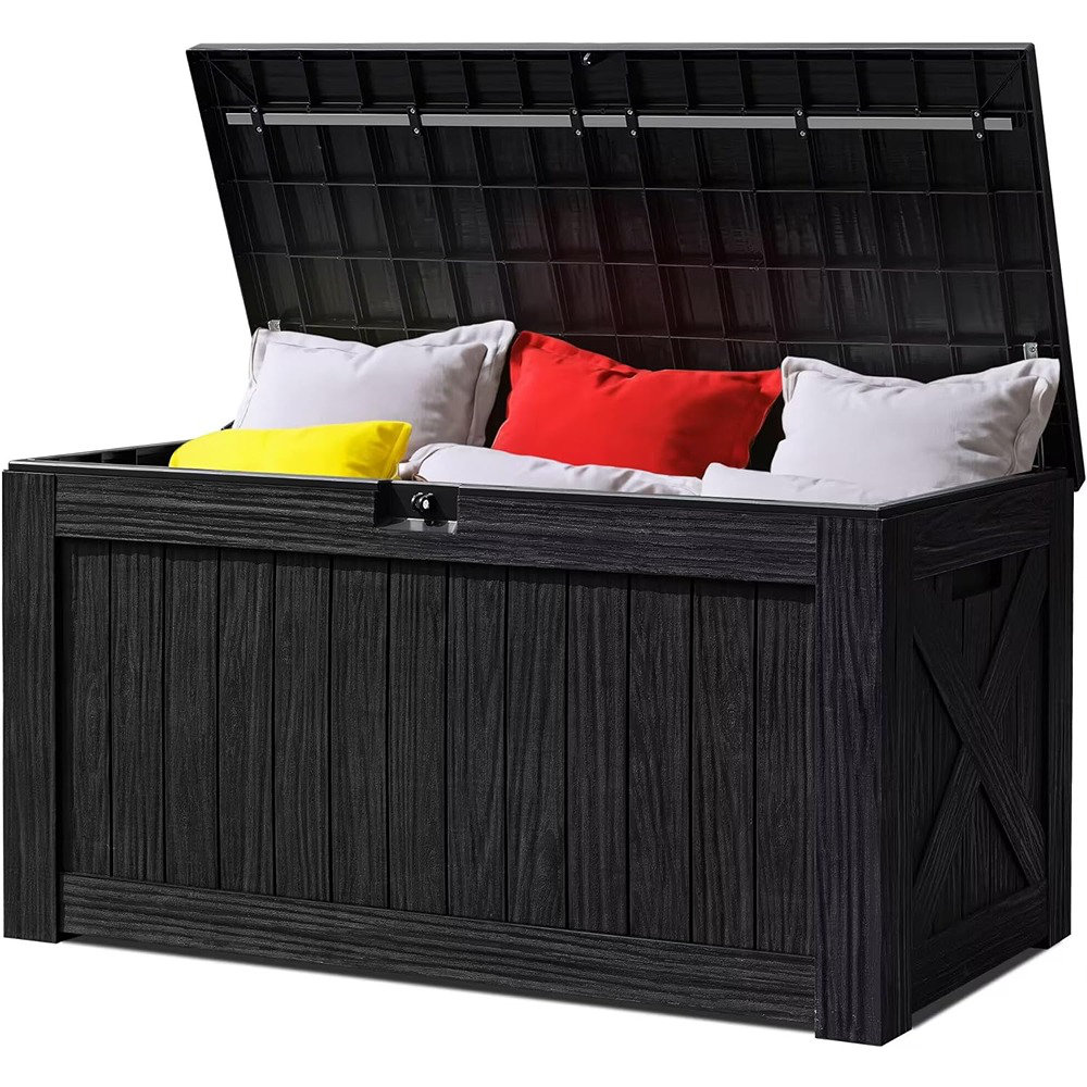 MAXAYA 120 Gallon Outdoor Storage Box With Lock - Woodgrain Pla ...