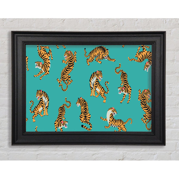 Bloomsbury Market Turquoise Tiger Pattern - Single Picture Frame Print ...