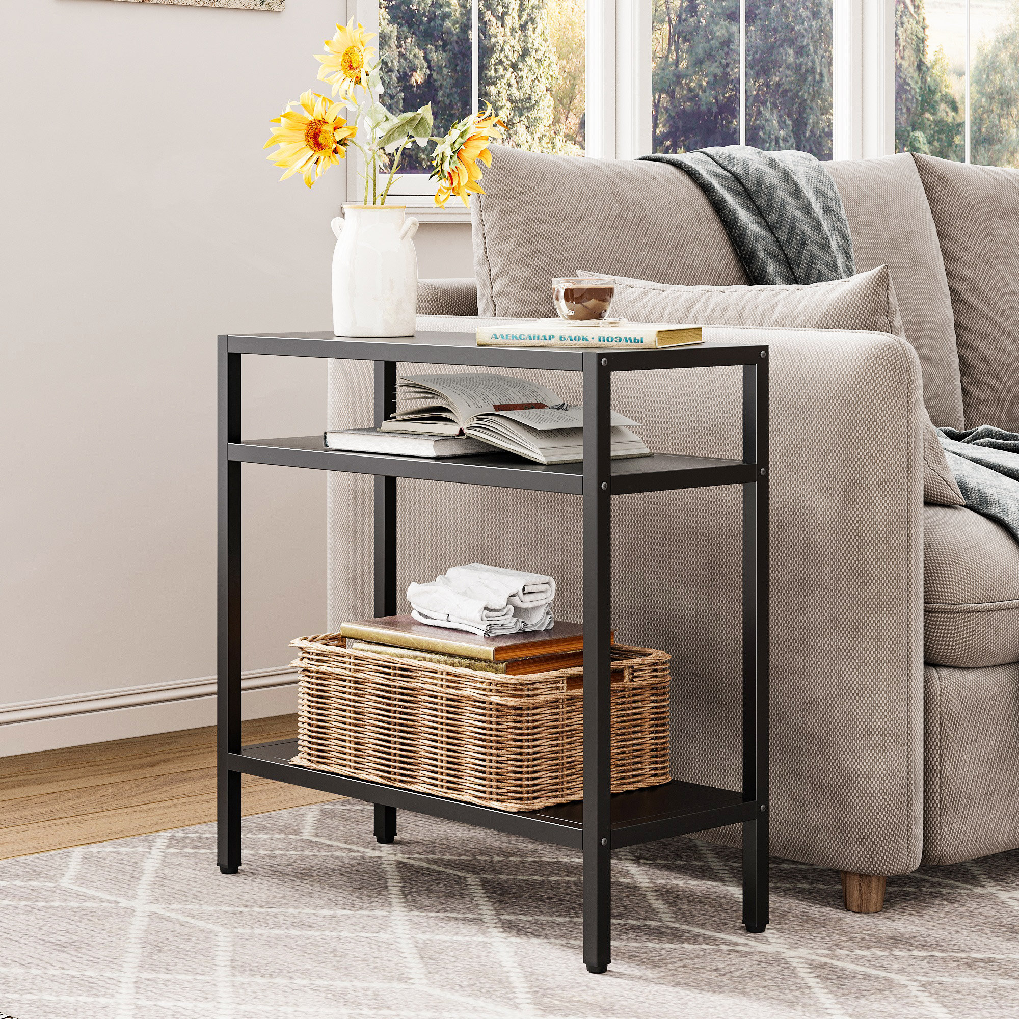 Wrought Studio™ Living Room Black Steel Top End Table & Reviews | Wayfair